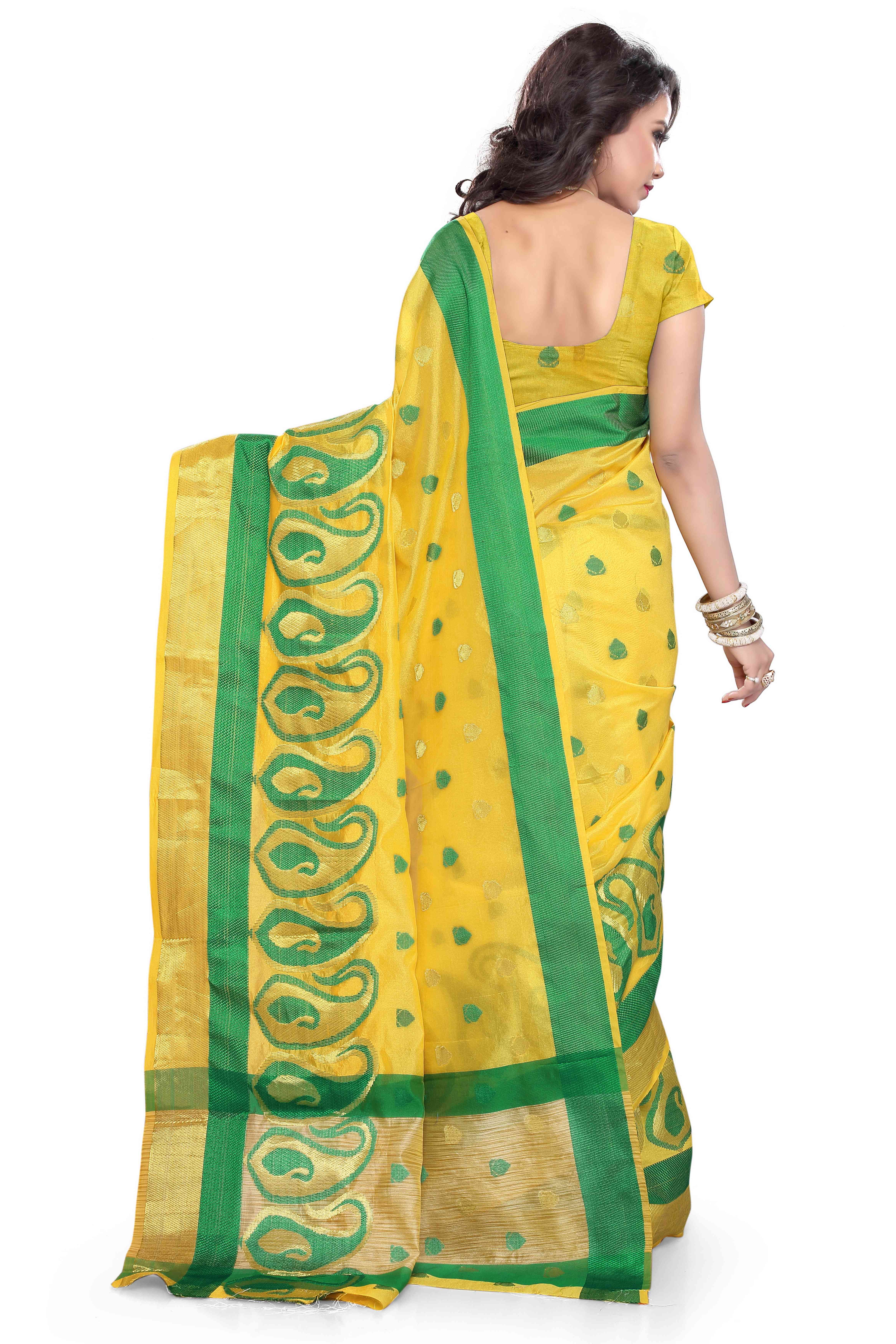 Buy Satyam Weaves Yellow Jacquard Self Design Saree With Blouse Online ...