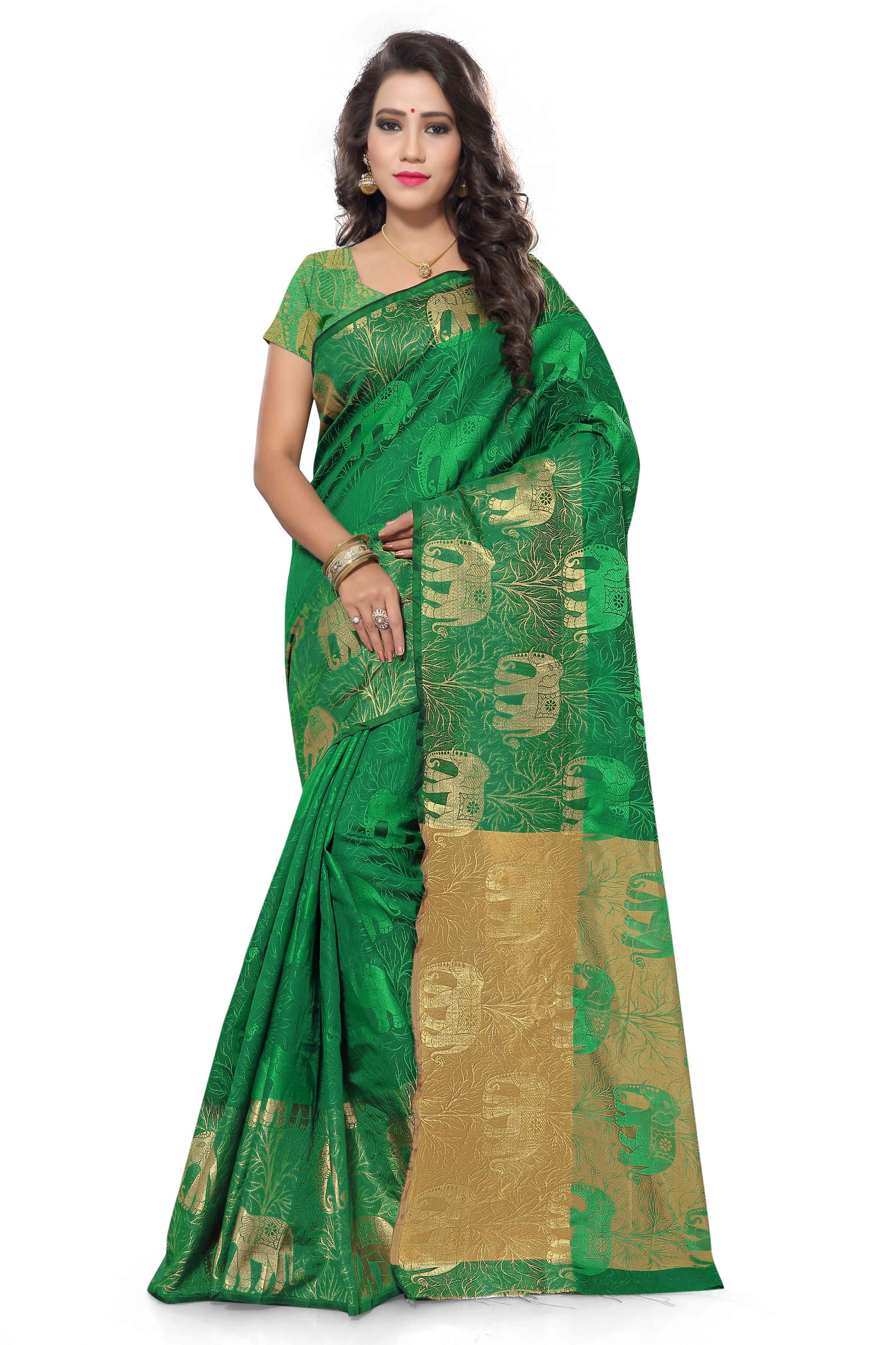 Buy Satyam Weaves Green Jacquard Self Design Saree With Blouse Online ...