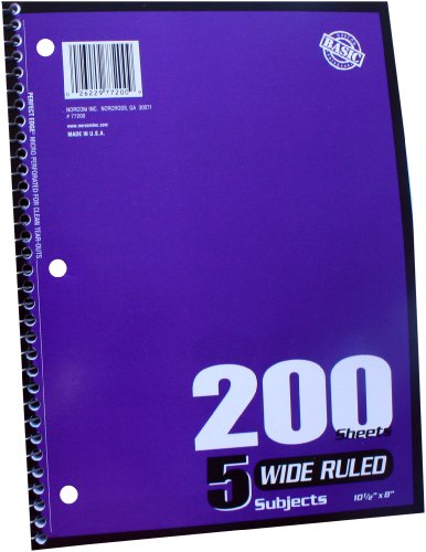 Buy Norcom 5-Subject Notebook Wide Ruled, 10.5 x 8 Inches, 5 Assorted ...