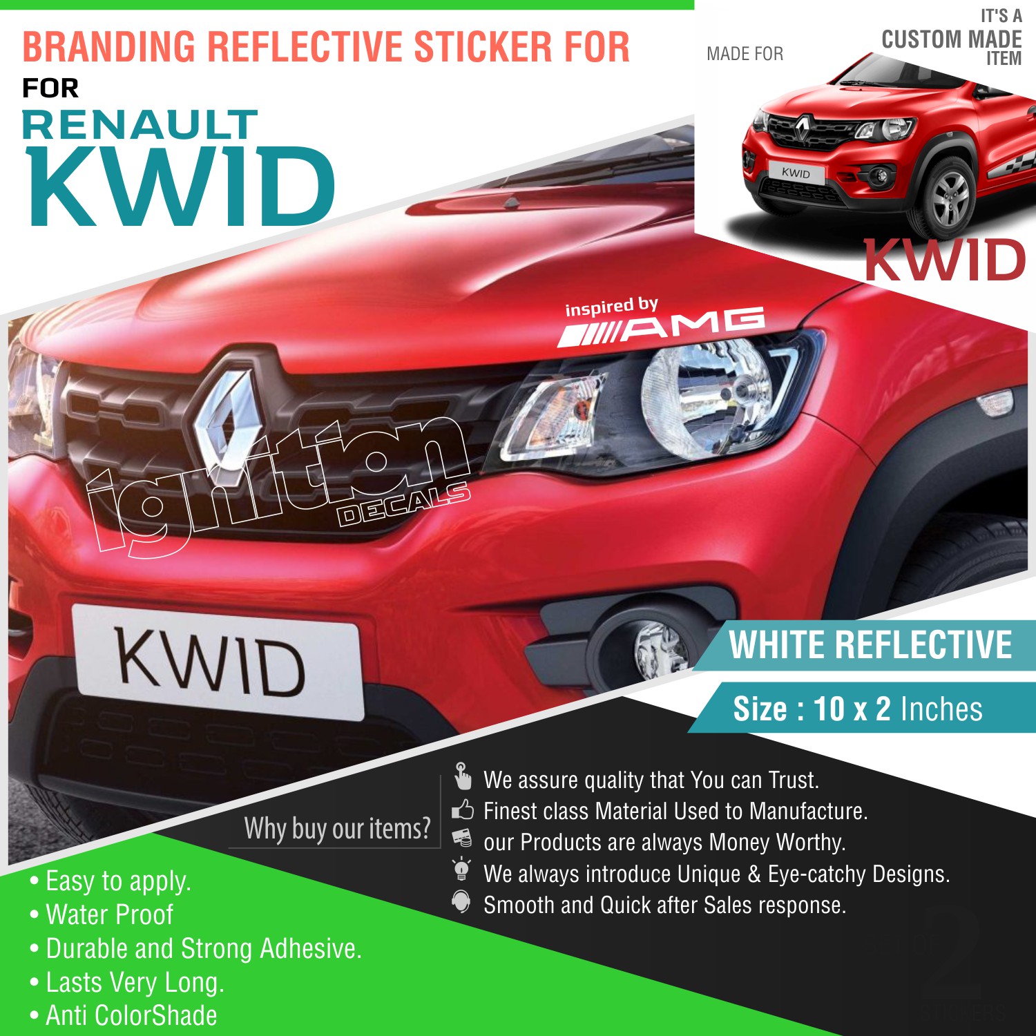 Buy Inspired by AMG decal for Renault Kwid Hood- White Reflective ...