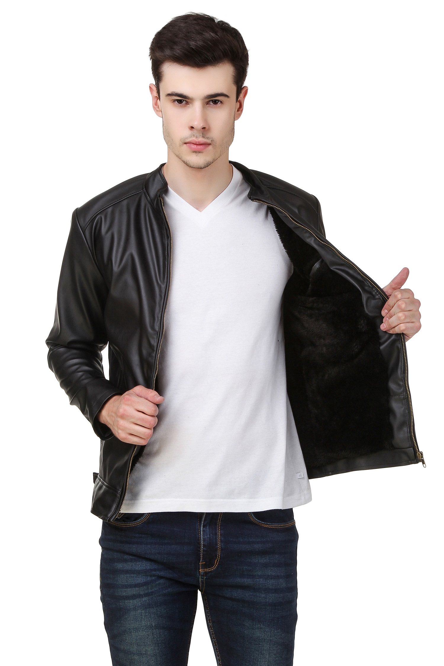 Buy Leather Retail Black Leather Jacket with Fur Lining for man Online ...