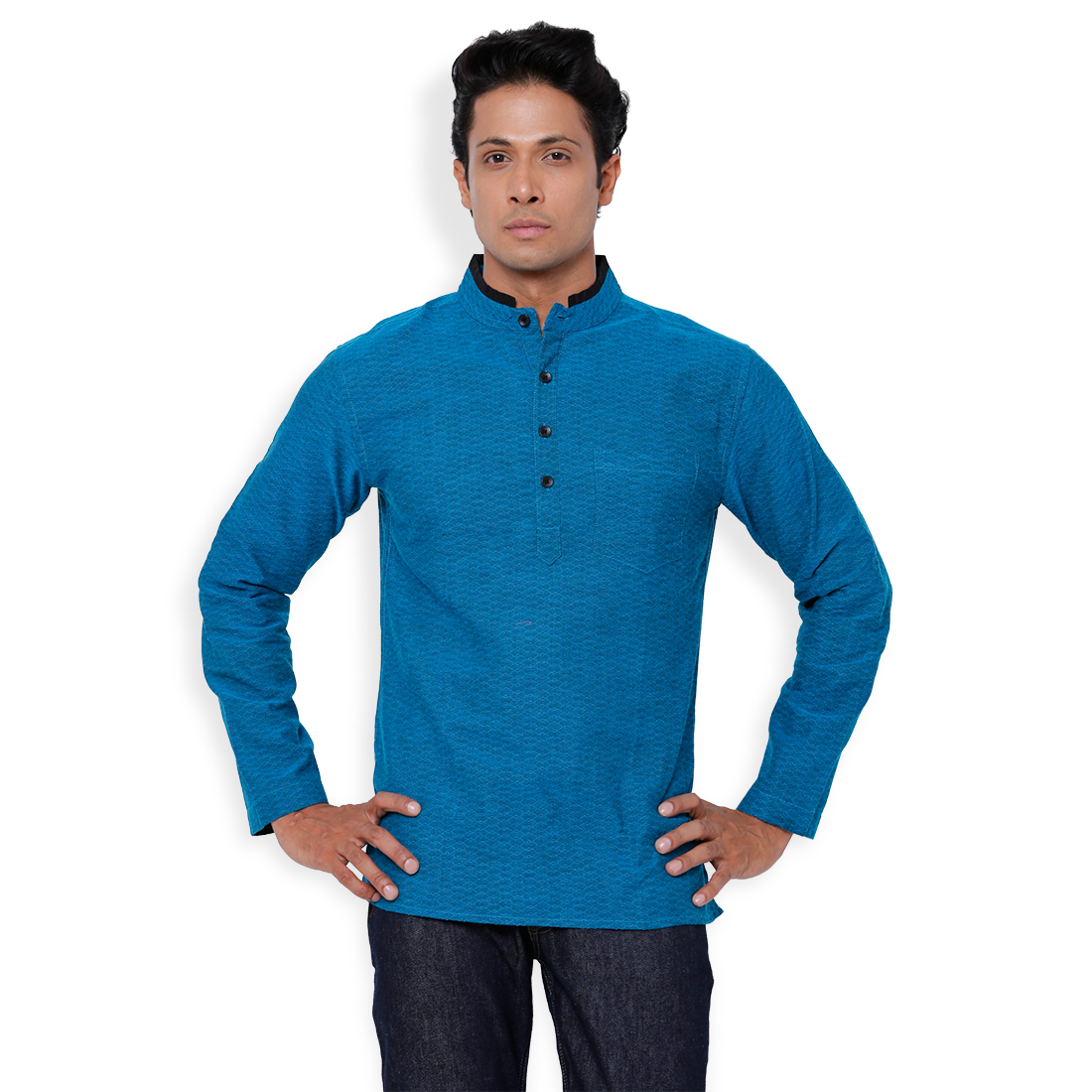 Buy Svanik Blue Self Design Cotton Casual Short Kurta. Online @ ₹599 ...