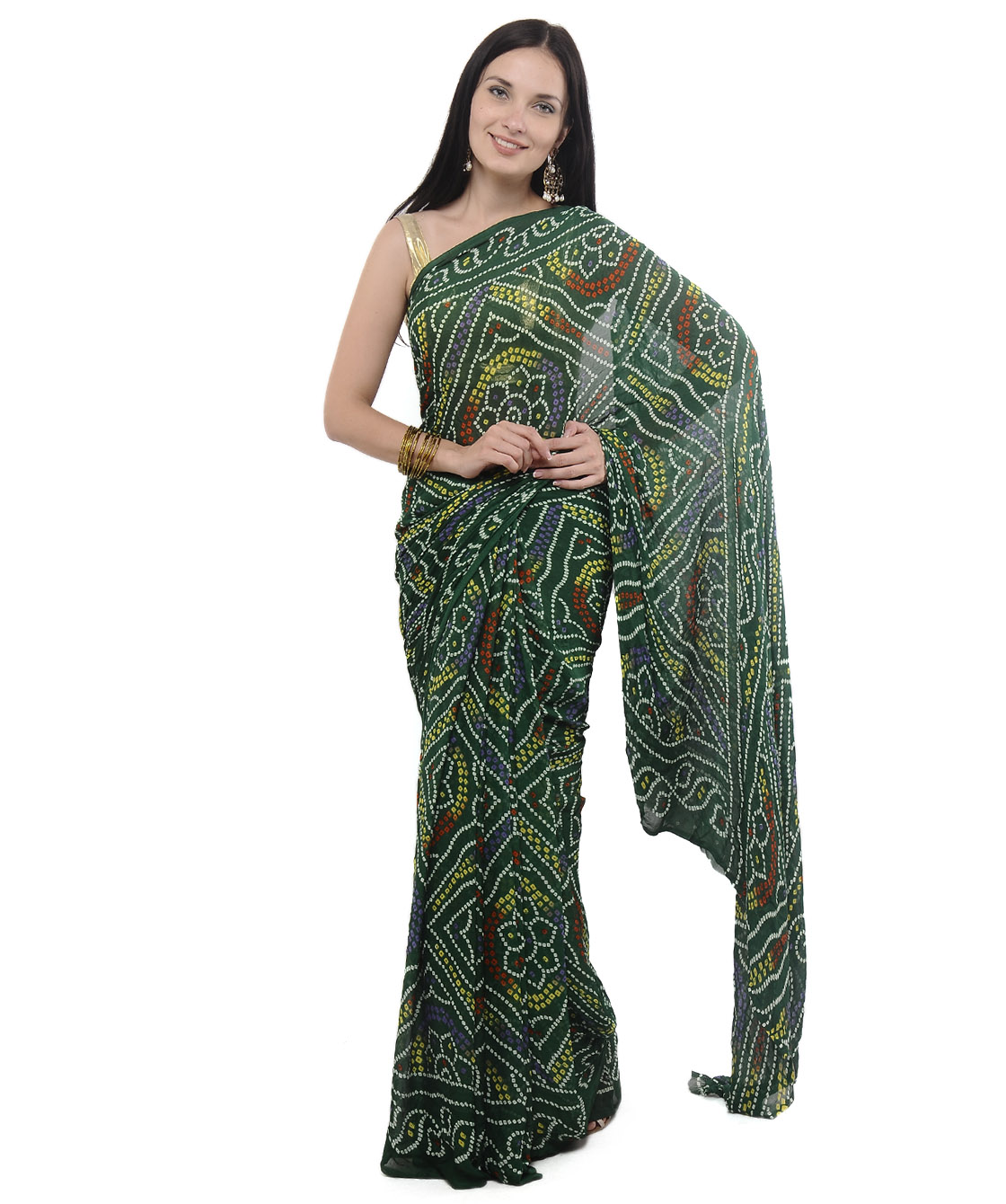 Buy | Moss Crepe Bandhani Print Traditional Sari| Online Sarees at ...