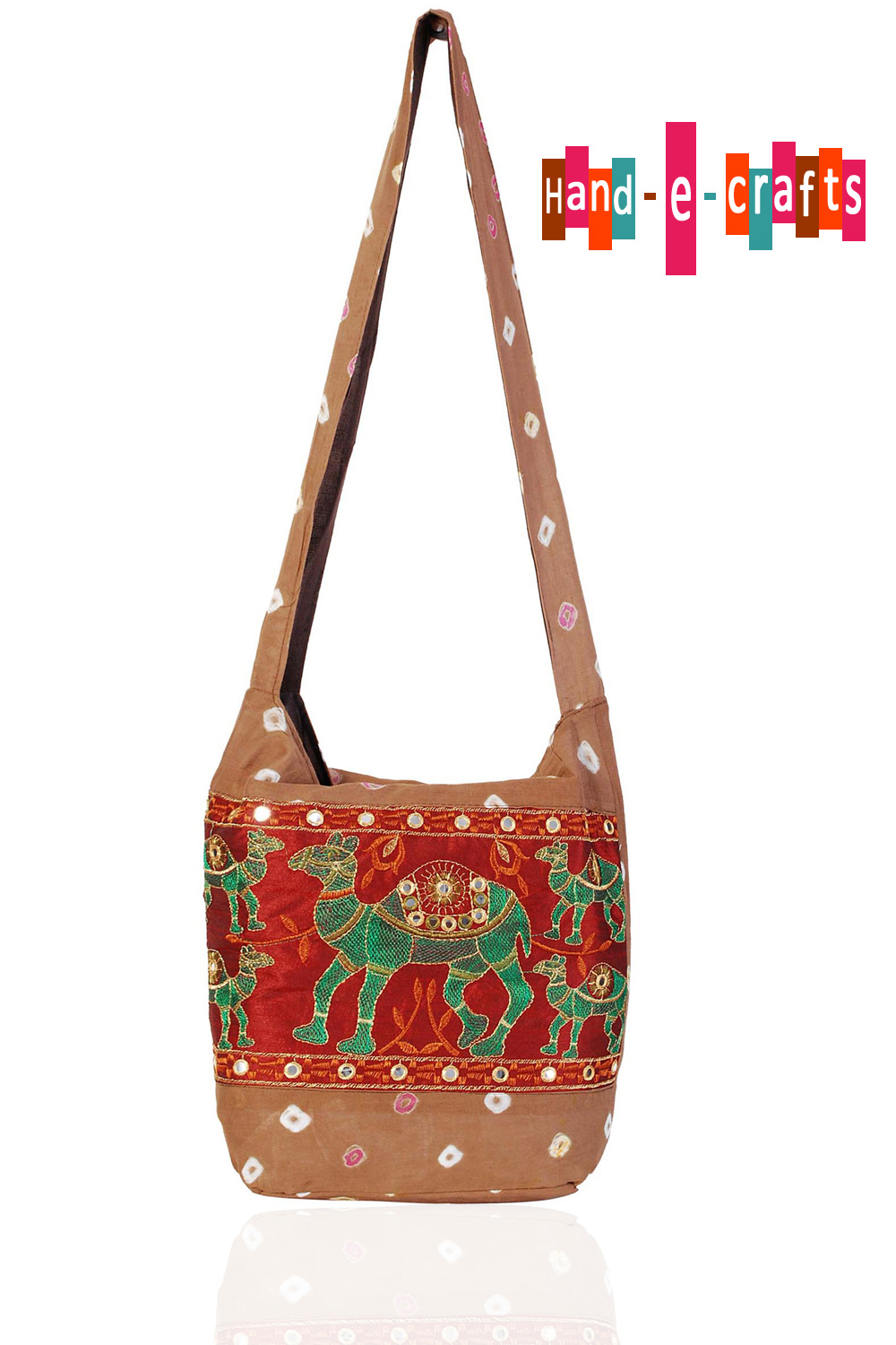Hand-e-Crafts Brown Embroided Bandhej Jhola Bag
