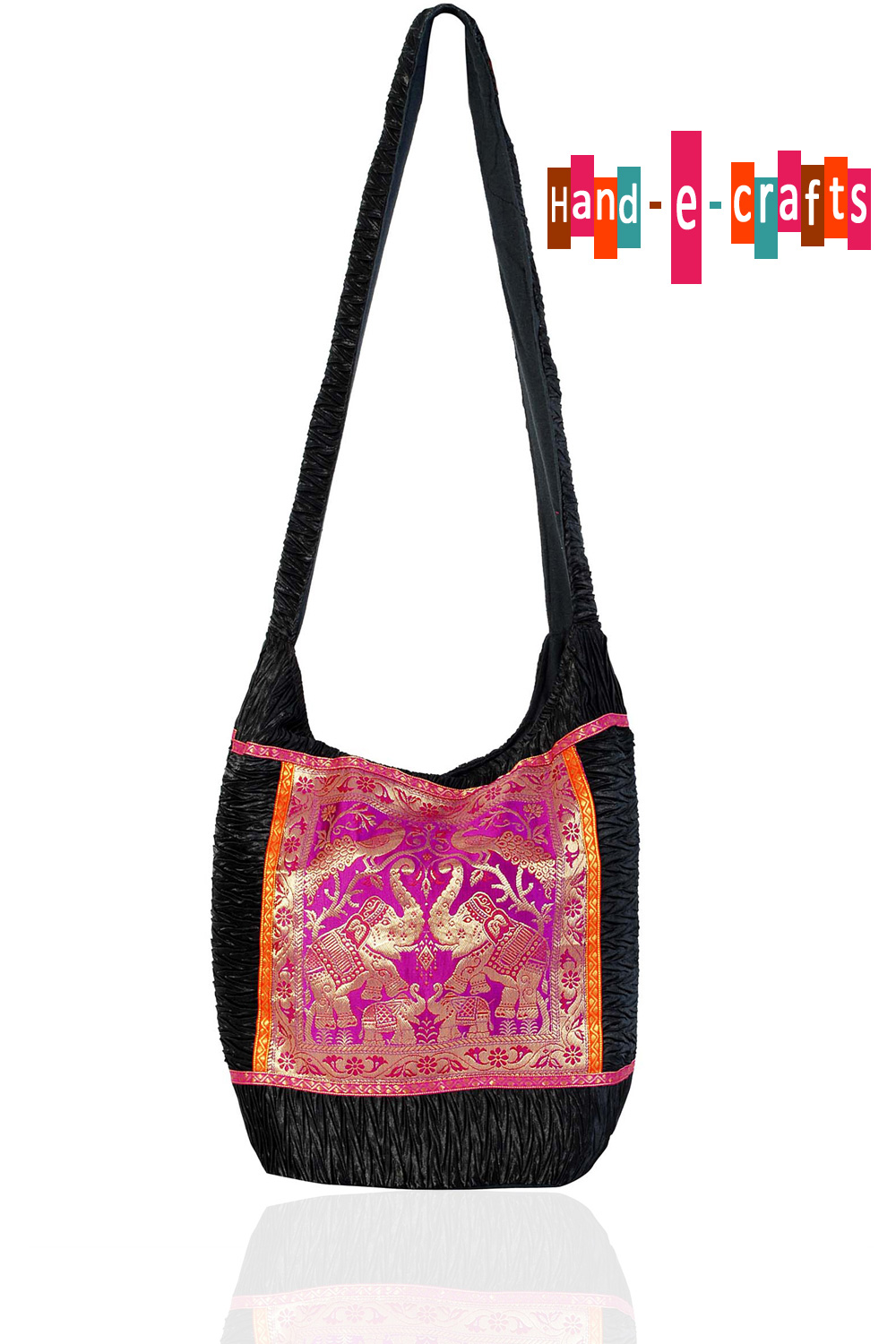 Hand-e-Crafts Black & Pink Crush Jhola Bag
