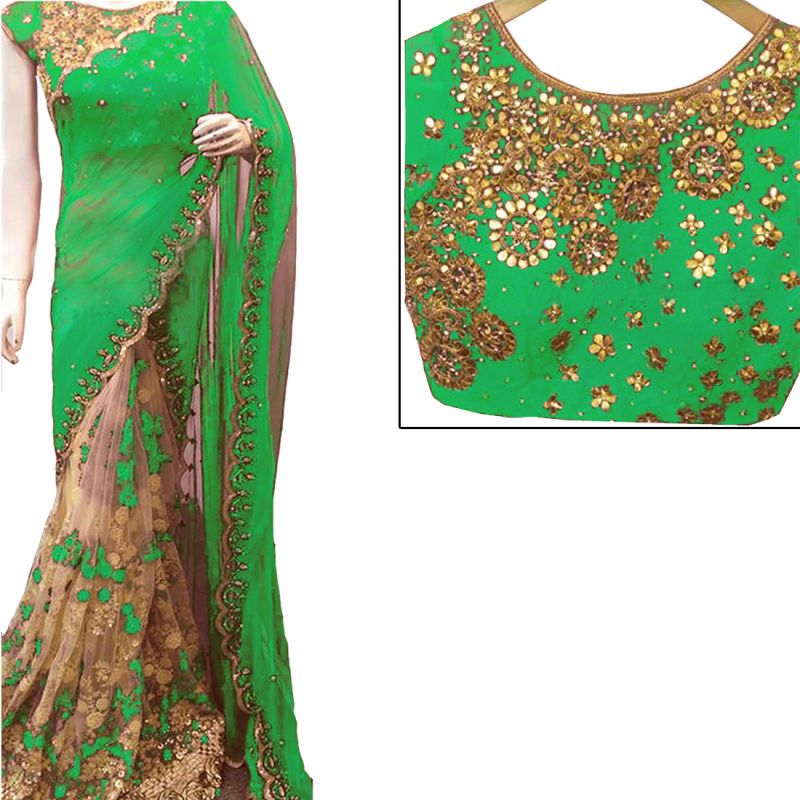 Buy SRK Green Net Embroidered Saree With Blouse Online @ ₹2199 from ...