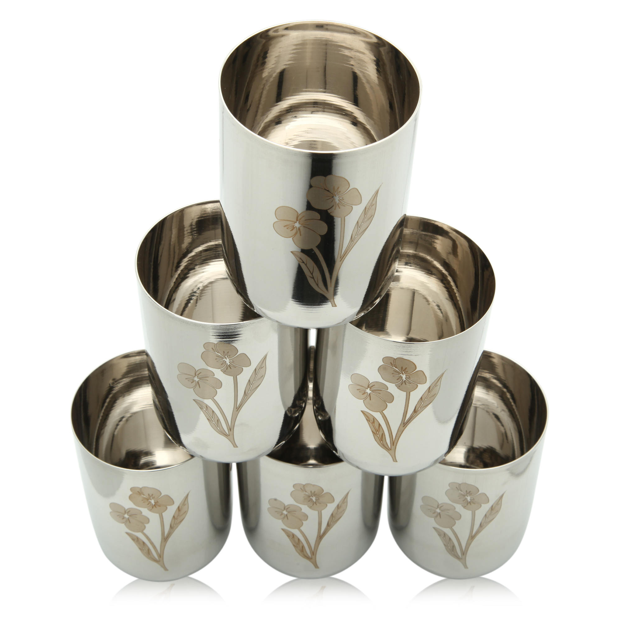 Buy Bartan Shopee Flower Design Stainless Steel Glass ( Pack of 6 ...
