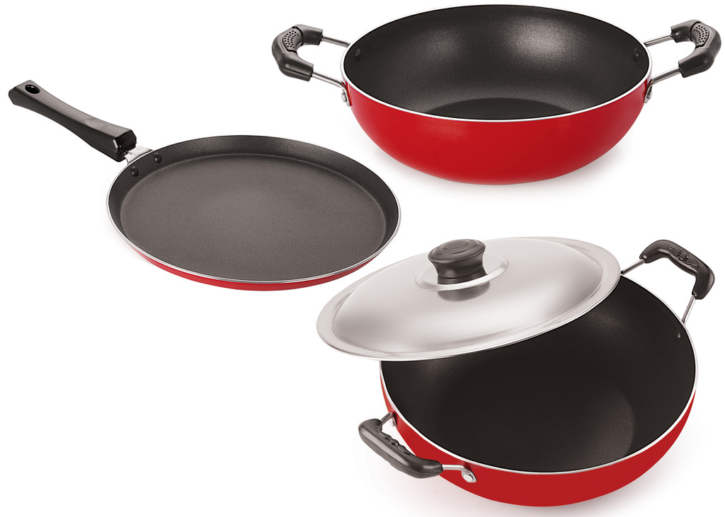 Buy Deluxe Non-Stick Set Of Kitchenware Utensils Aluminium Red & Black ...
