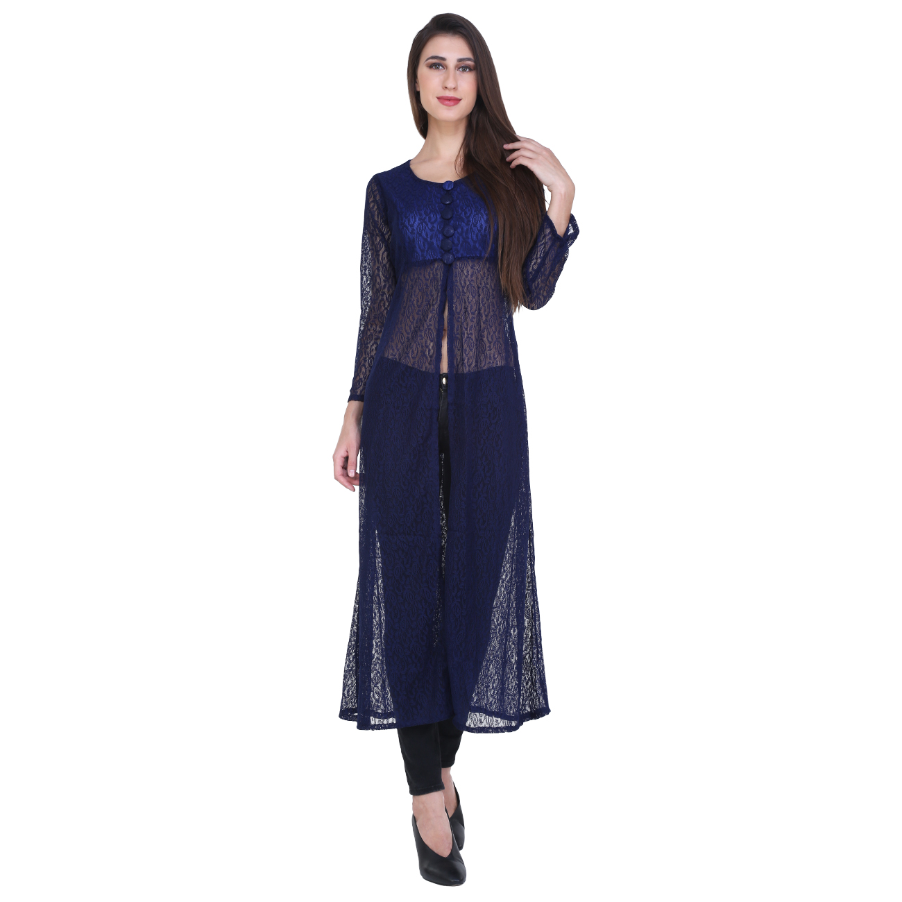 Buy SGF Exclusive front slit kurti with self printed design in net ...