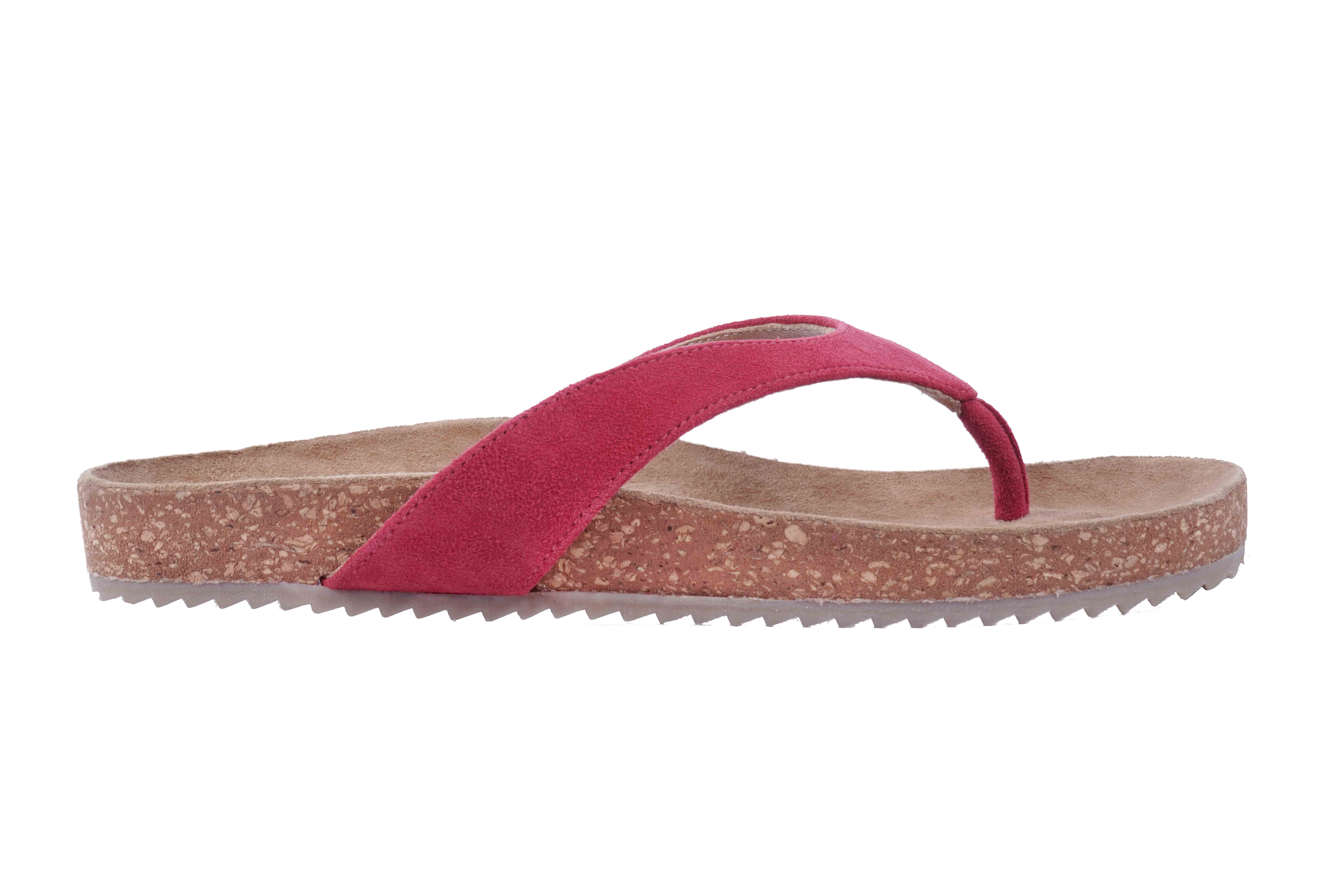 Red Colour Womens Leather Flip Flops - SWANSIND