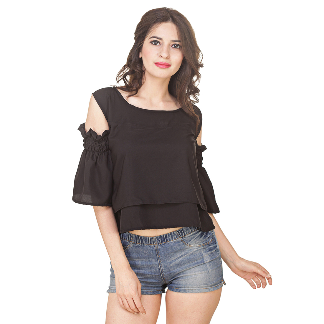 Buy Jollify Women's Black Cut shoulderTop Online @ ₹449 from ShopClues