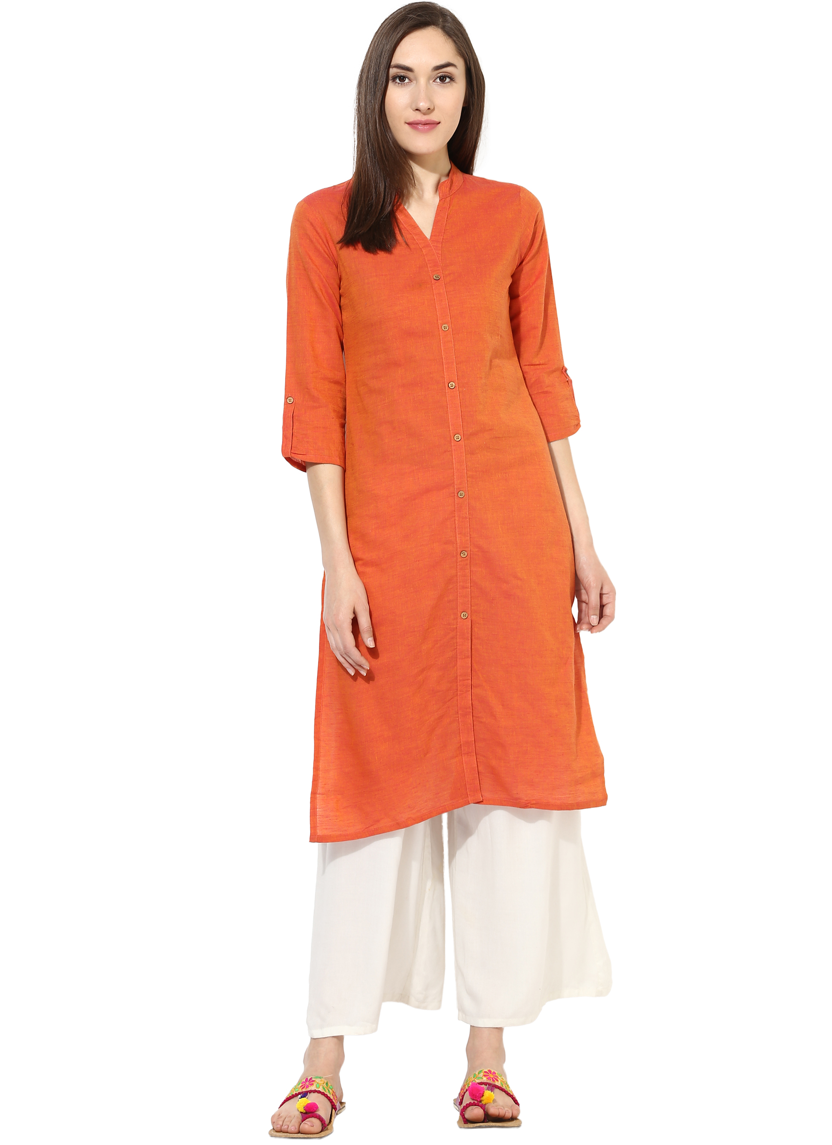 Buy Mytri Orange Plain Cotton Stitched Kurti Online @ ₹714 from ShopClues