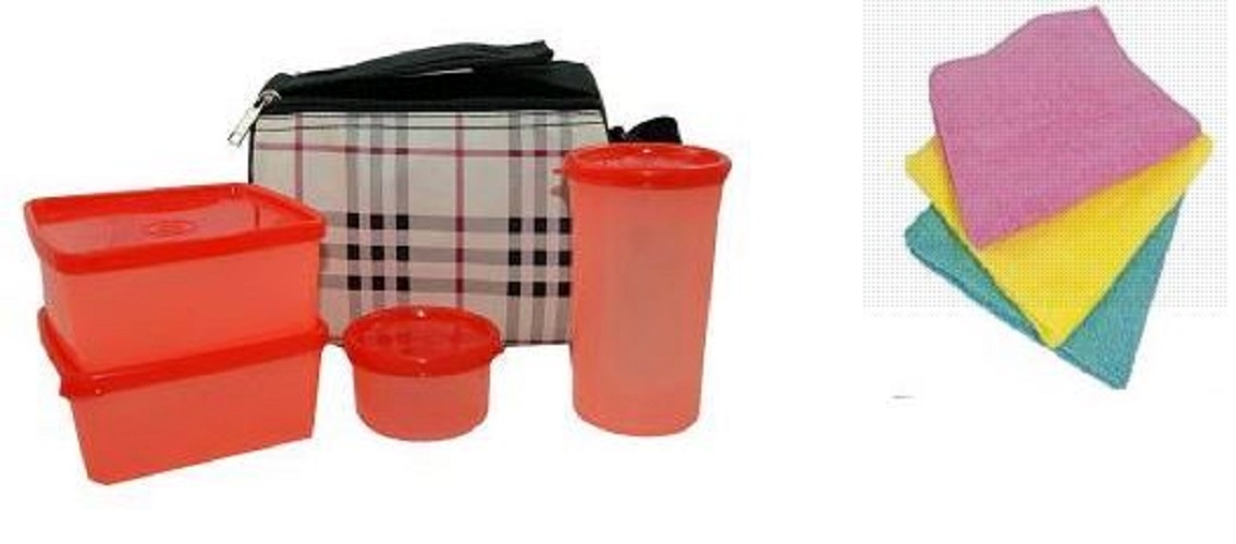 Buy Topware lunch box Check Design + Set of 3 Face Towel (9 X 9 Inches ...