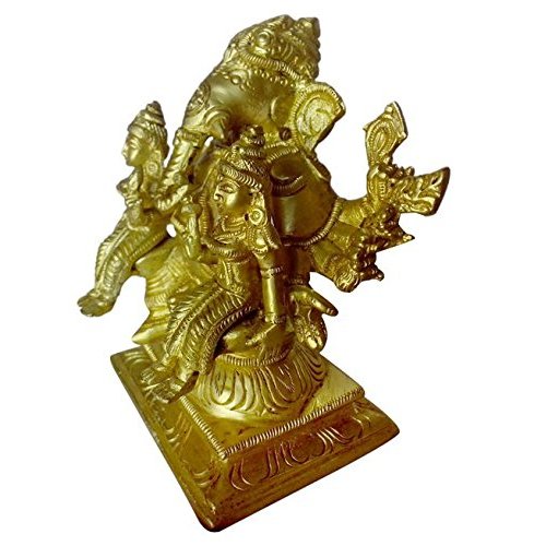 Buy Brass Metal Hinduism Statue Of God Ganesh With Both Wife Of Ganesh ...