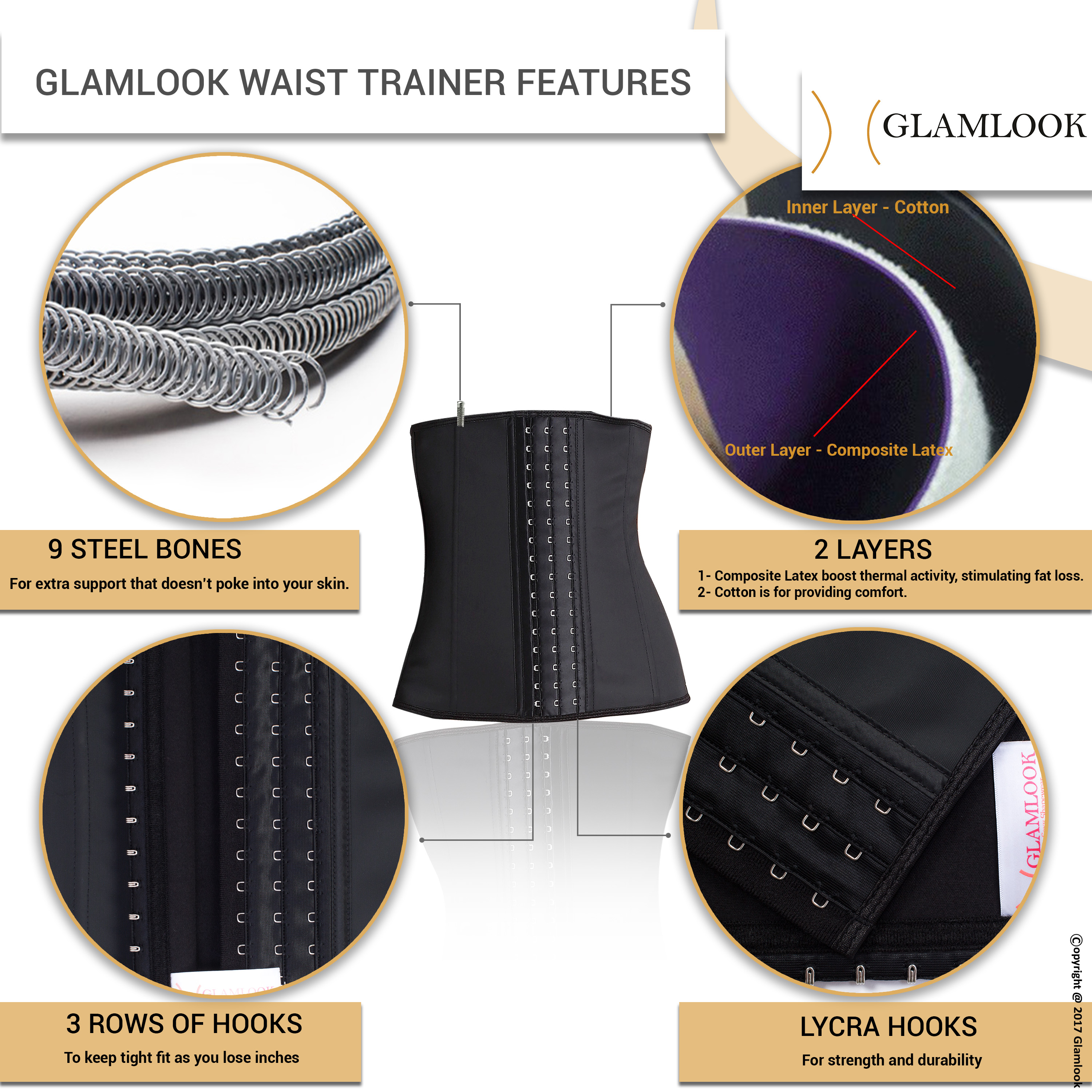 Buy Glamlook boned corset waist trainer tummy tucker shapewear for ...