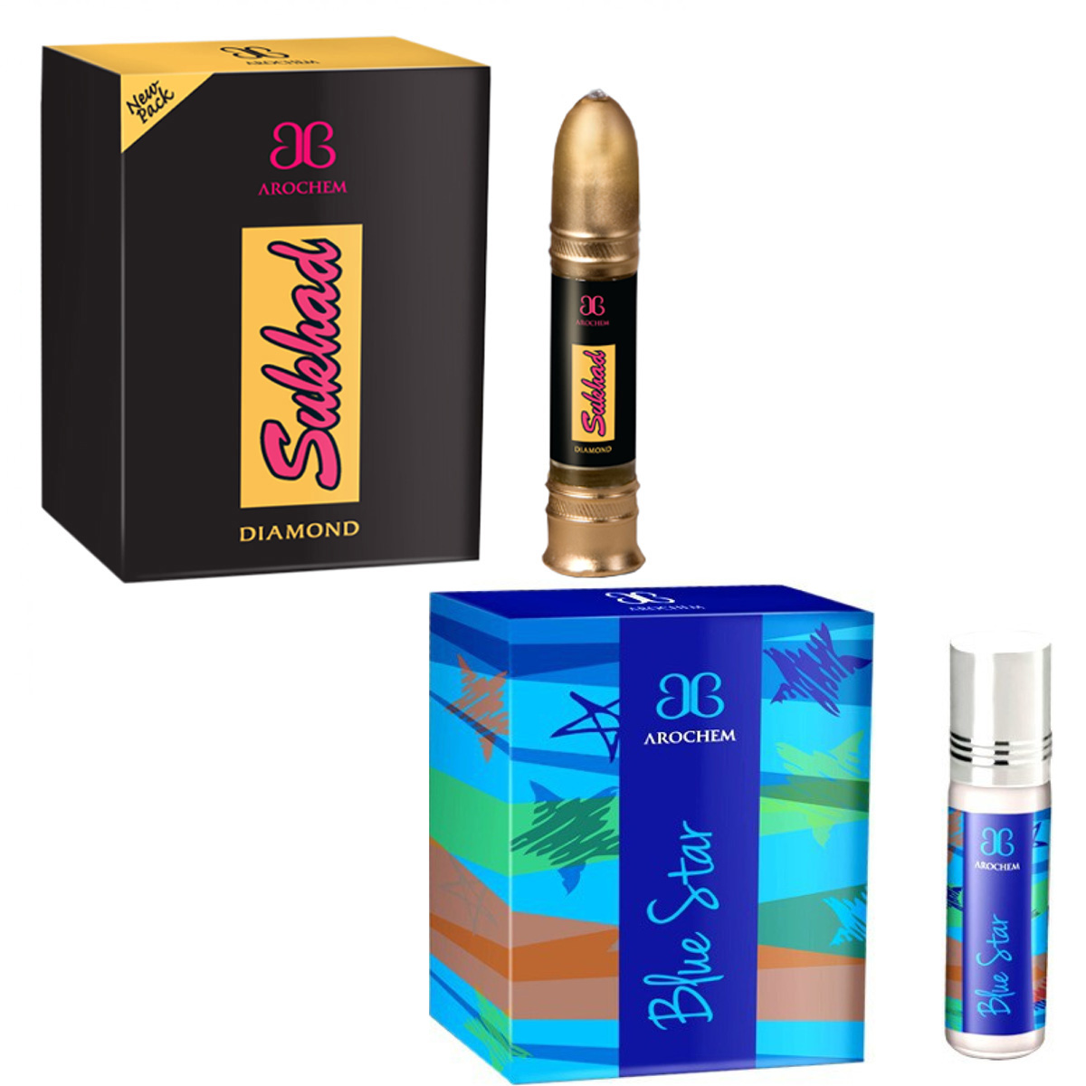 Buy Set Of 2 Arochem Diamond Sukhad Blue Star Attar fragrance perfume 6 ...
