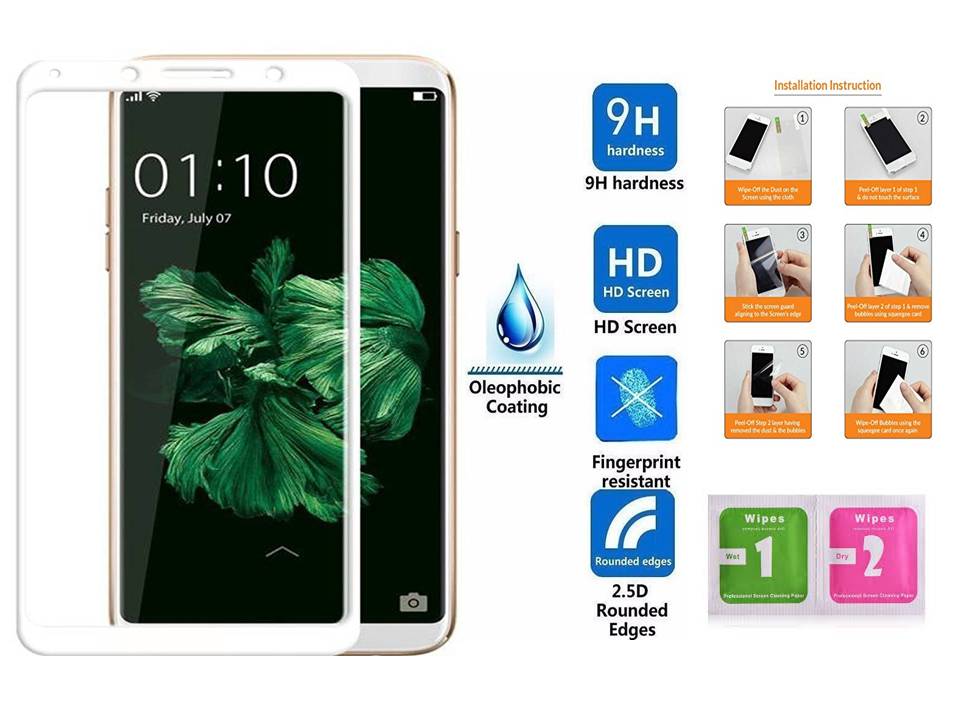 Buy Oppo F5 Premium Full Front Body Covered Tempered Glass (White ...
