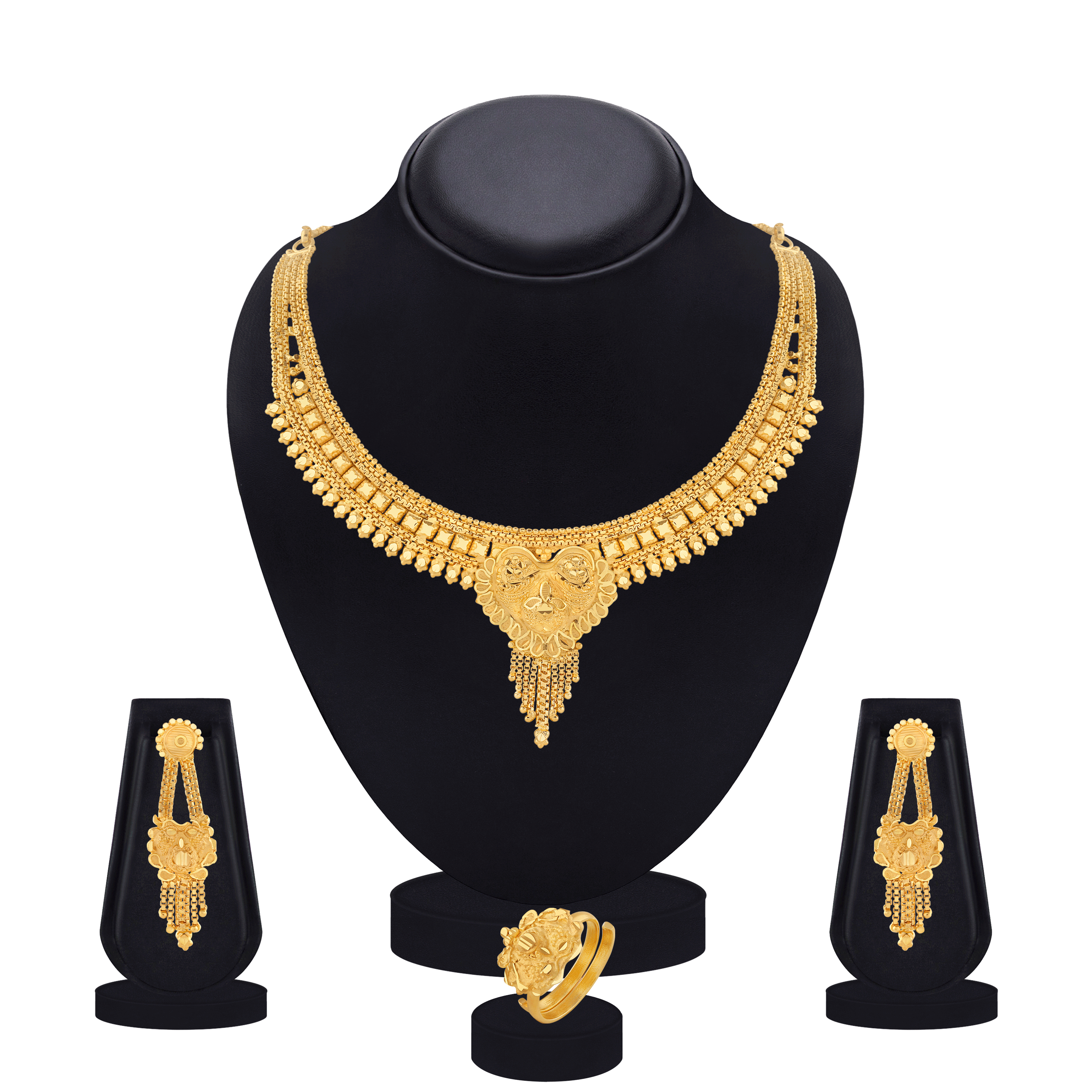 Buy Asmitta Intricately Gold Plated Necklace Set With Ring For Women