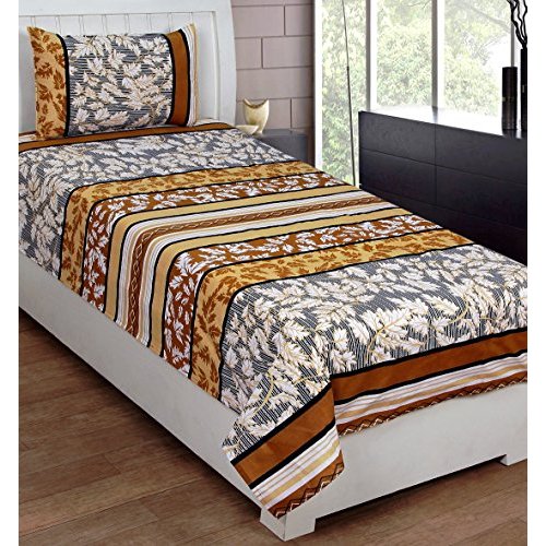 Buy Zain Brown White Multi Colour Printed Cotton Single Bed Sheet With ...