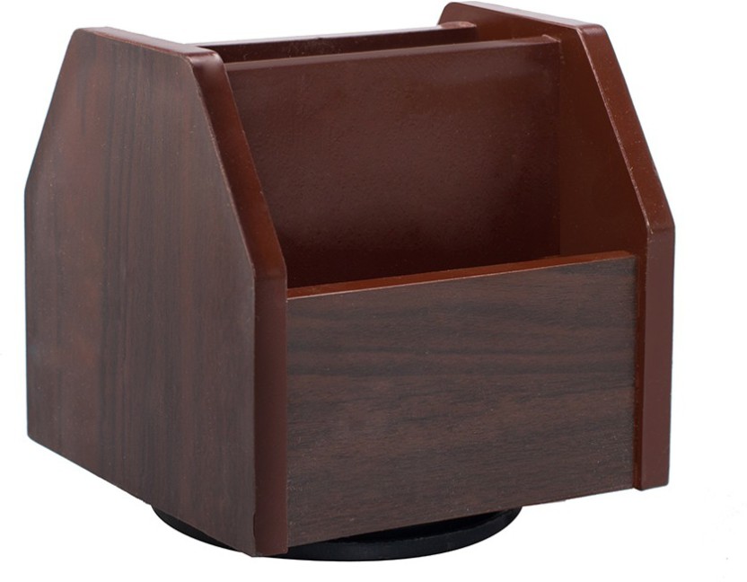 Buy Kebica 4 Compartments Wooden Revolving Desk Organizer (Brown ...