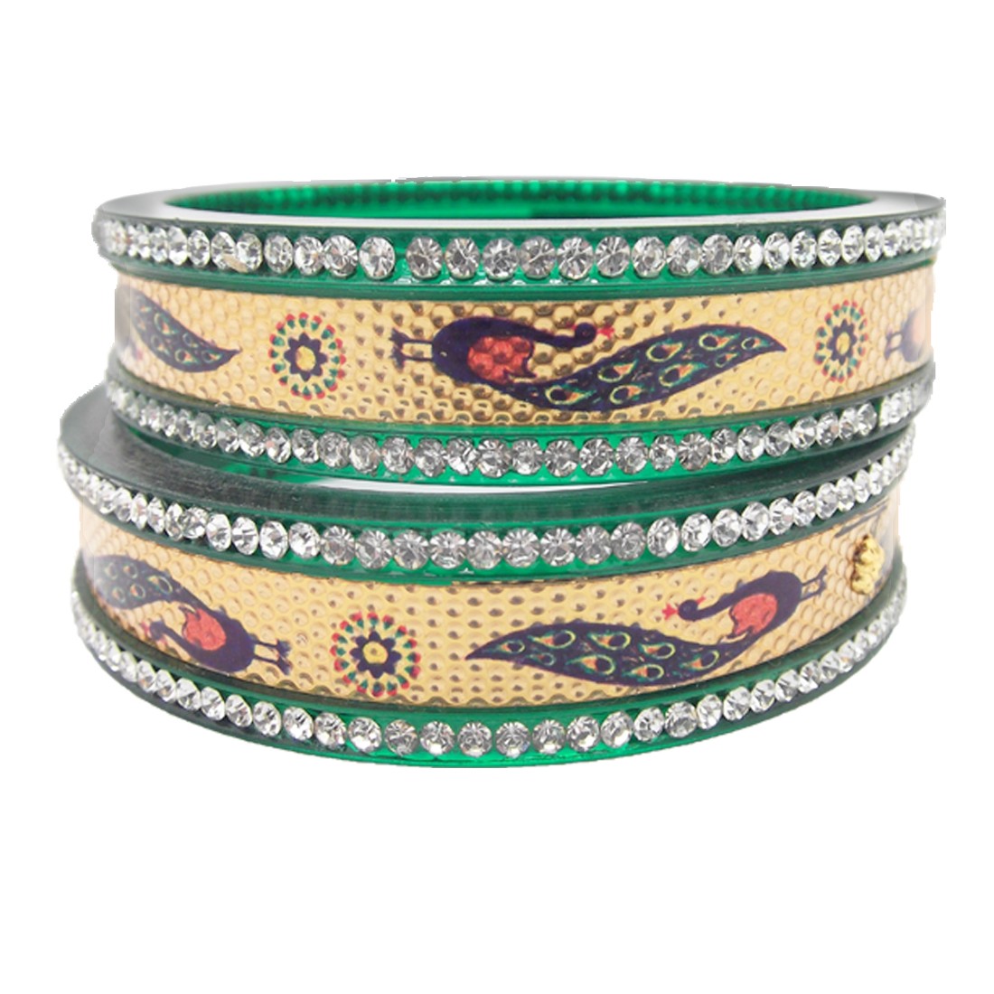 Buy 9blings 2pc Peacock Print CZ Green Plastic Bangles Online @ ₹385 ...