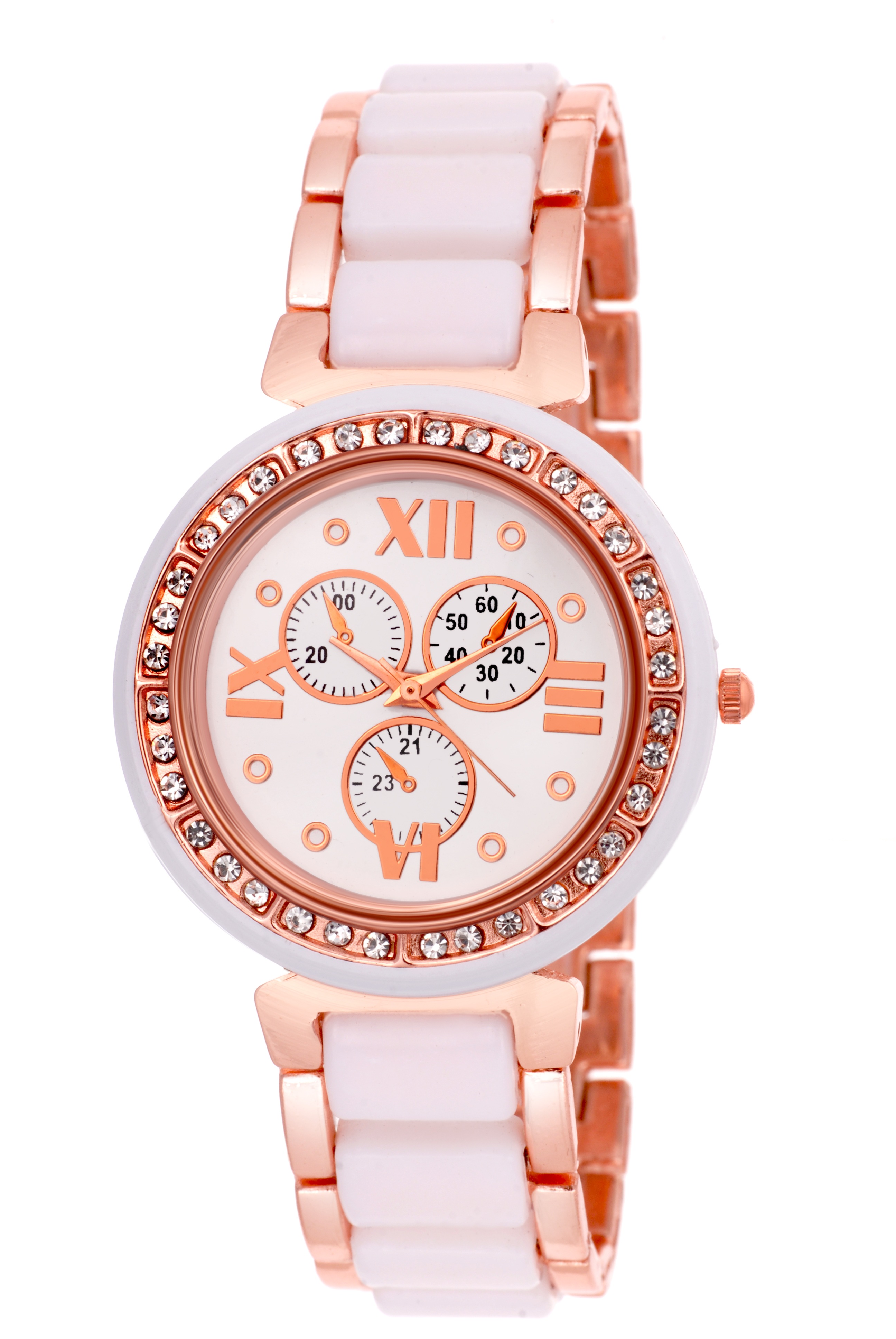 Buy DCH IN-65 Rosegold White Studded Dummy Chrono Designed Multi Marker ...
