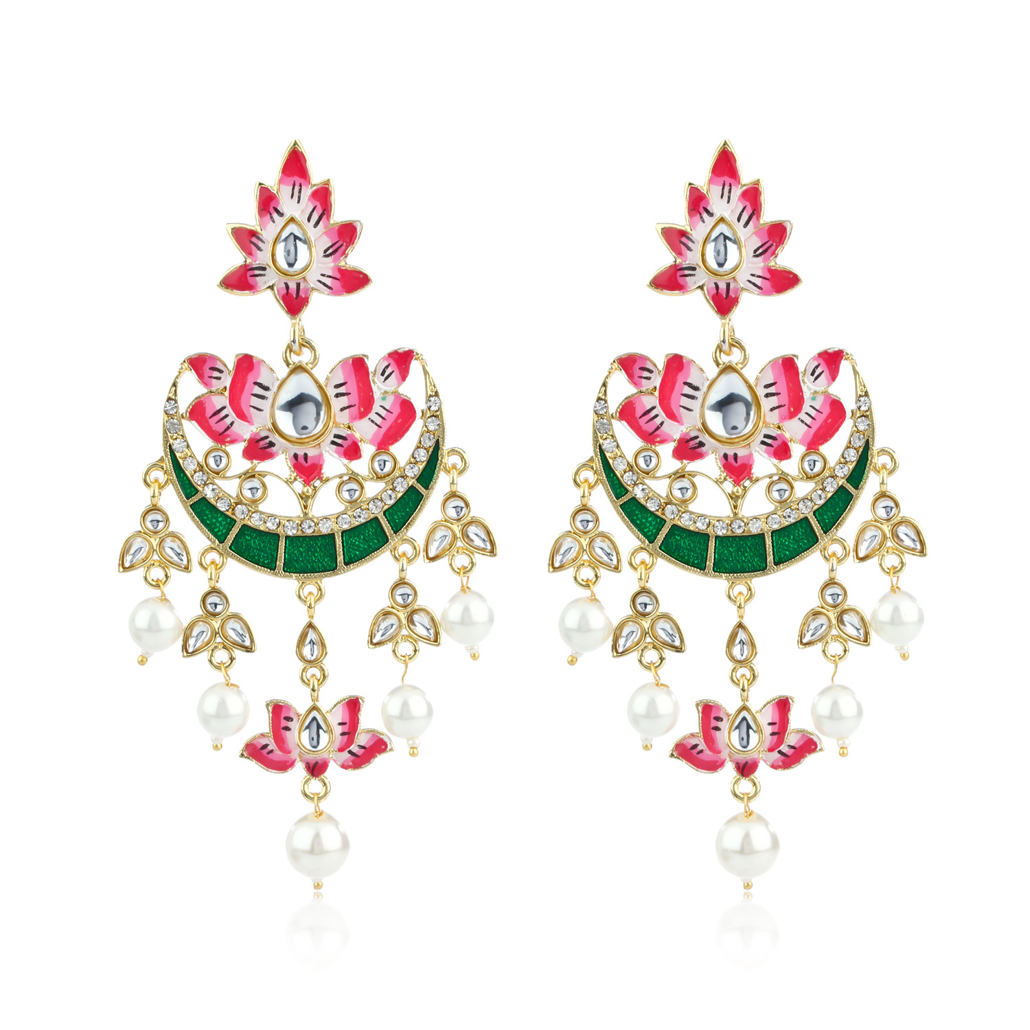 Buy Fasherati Wedding Style Traditional Polki Pink Enameled Lotus With ...
