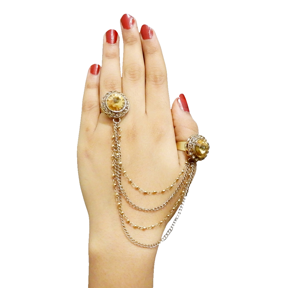 Buy JewelMaze Gold Plated Brown Austrian Stone Tassel Chain Double ...