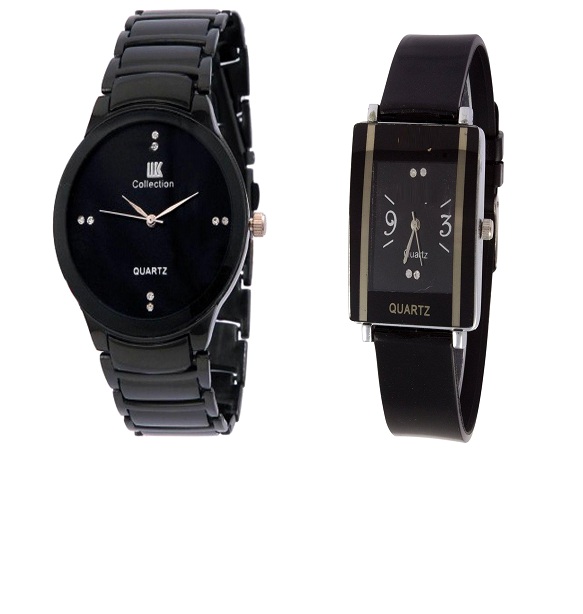 Buy IIK Collction Black Men and KAWA Black Women Watches Couple for Men ...