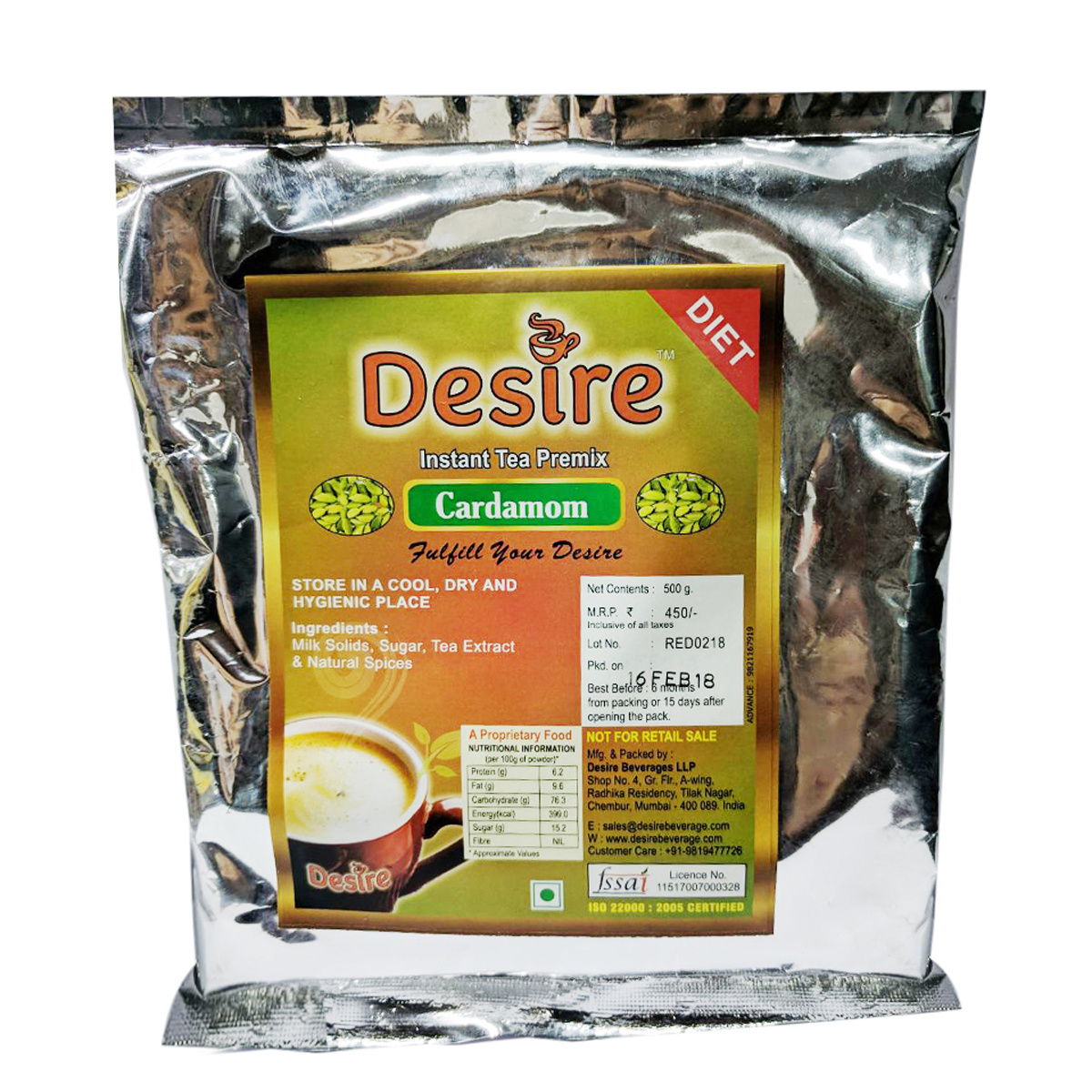 Buy Desire Diet tea cardamom flavoured instant premix 500gms Online ...