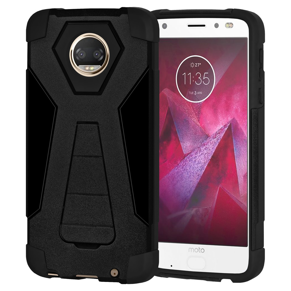 Buy Amzer Dual Layer Hybrid KickStand Case - Black/ Black For Motorola ...