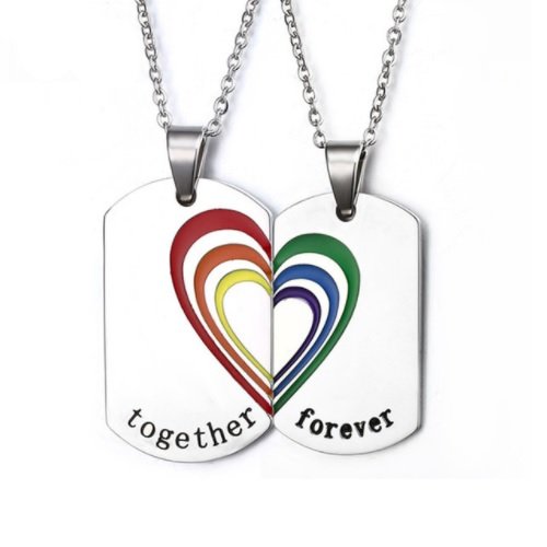 Buy GirlZ! Stainless Steel Rainbow Heart Forever Together Couple ...