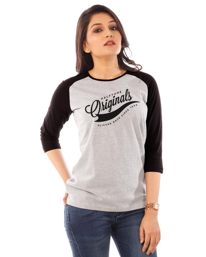 Buy Originals Jet Black-Grey Raglan 3/4th Sleeve T Shirt Online @ ₹350 ...