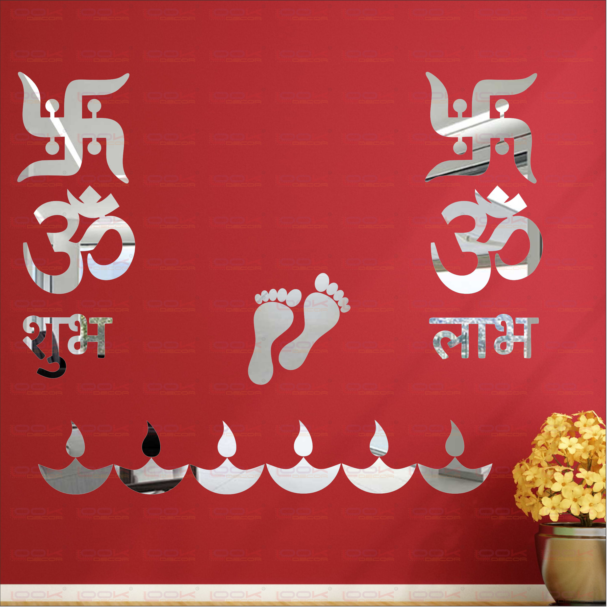 Buy LOOK DECOR Om Swastik Silver(Pack of 14)Acrylic Sticker, 3D Acrylic ...
