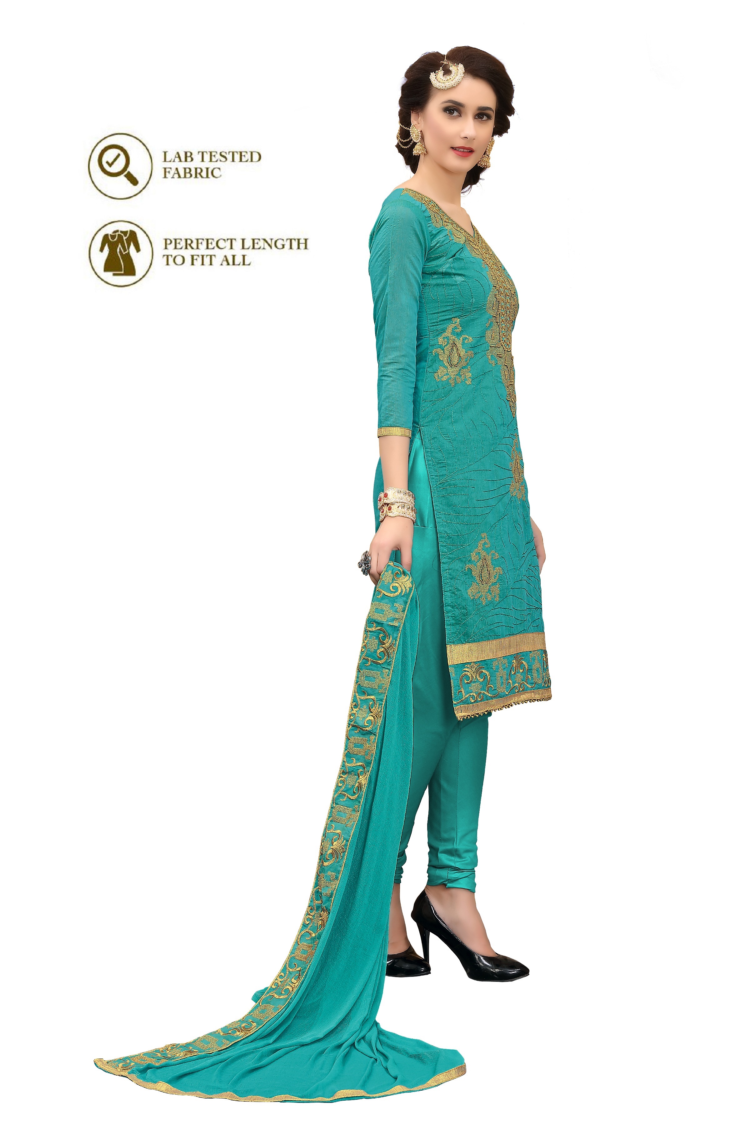 Buy DnVeens Women Chanderi Cotton Embroidered Unstiched Suit Salwar ...