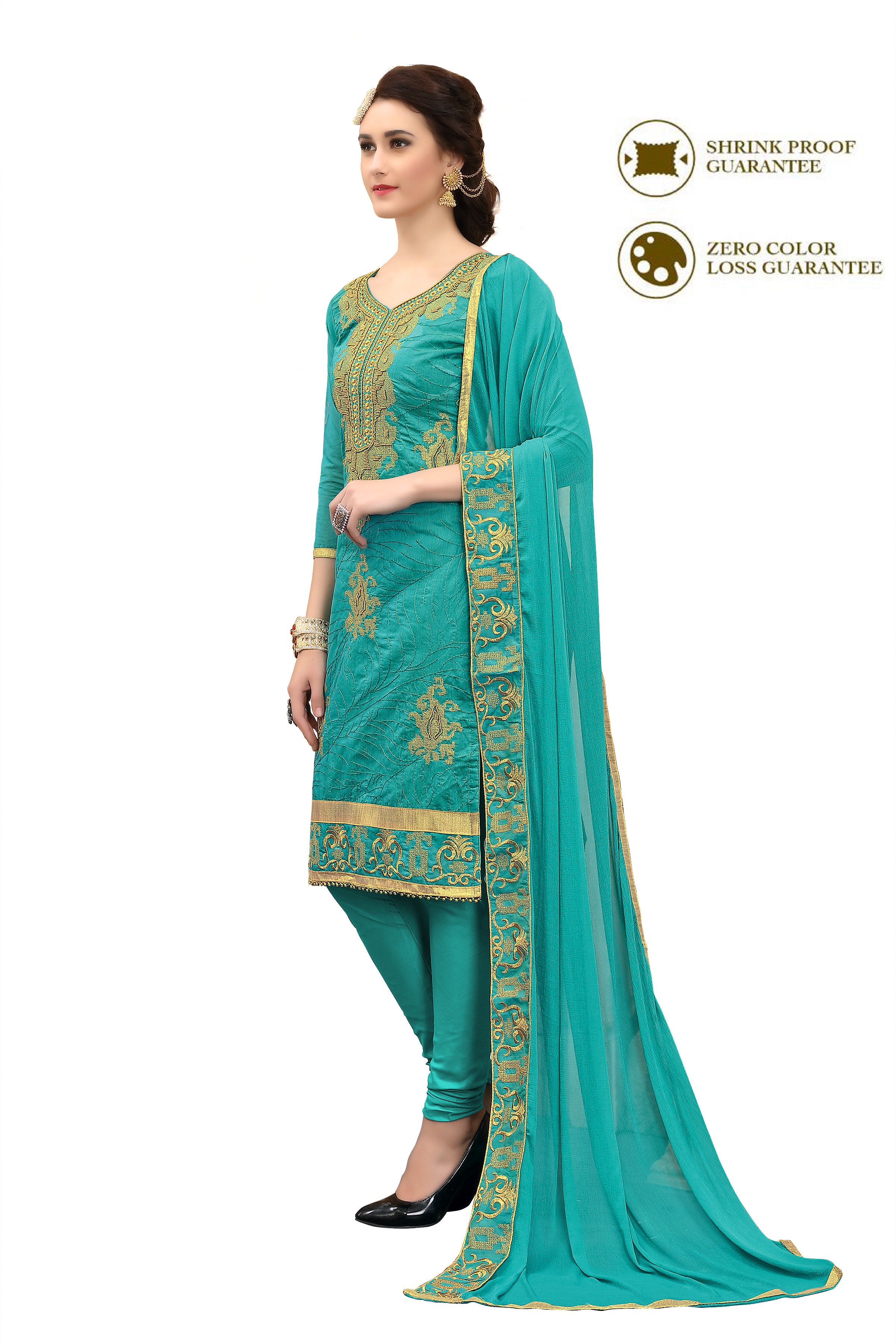 Buy DnVeens Women Chanderi Cotton Embroidered Unstiched Suit Salwar ...