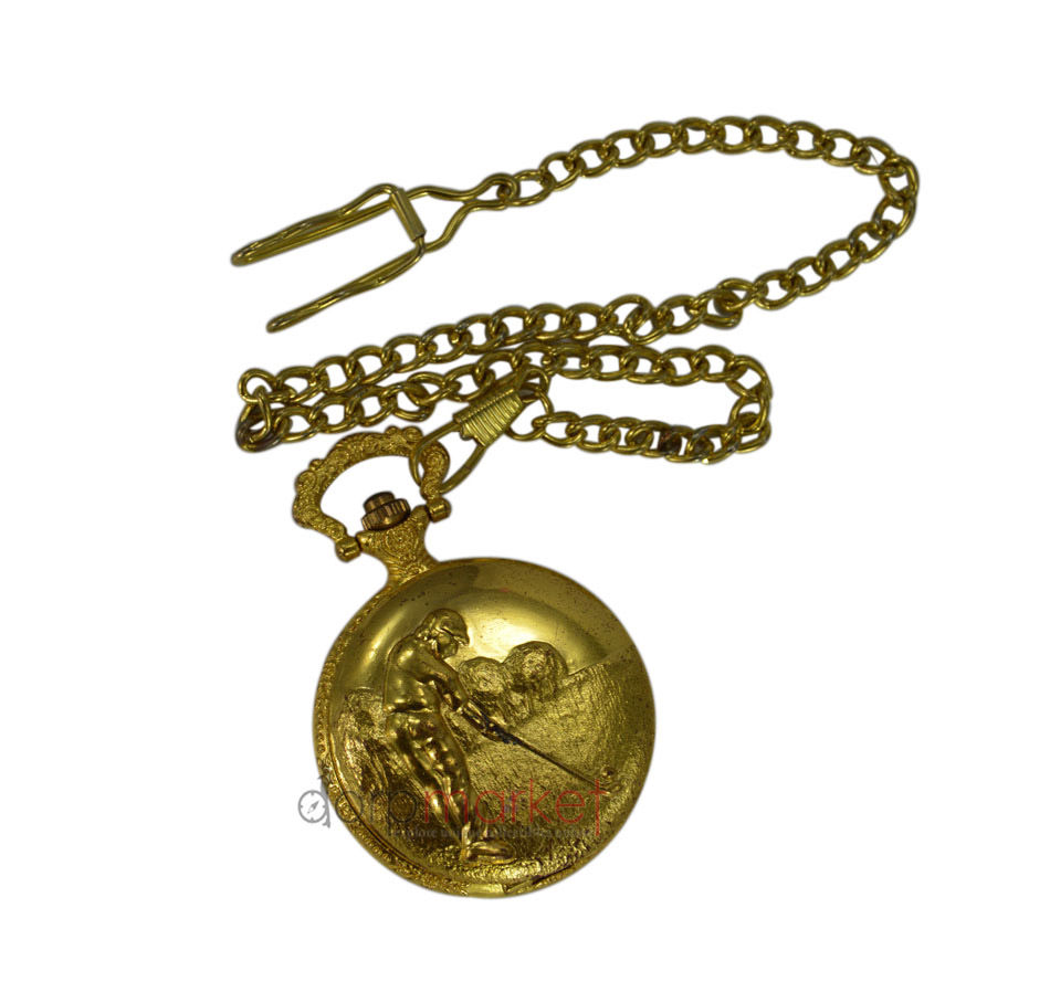 Buy Golf Designed Golden Pocket Watch , Vintage Collectible Pocket ...
