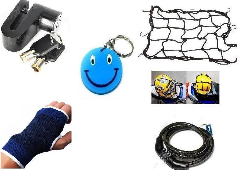 Combo Of Disk Lock+Bungee Net+Palm Wrist+Number Lock With Free Smiley ...