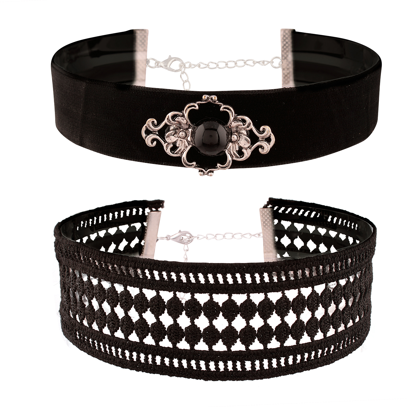 Buy JAZZ Designer Choker Combo Set Of 2 Containing 2 Black Broad Velvet ...