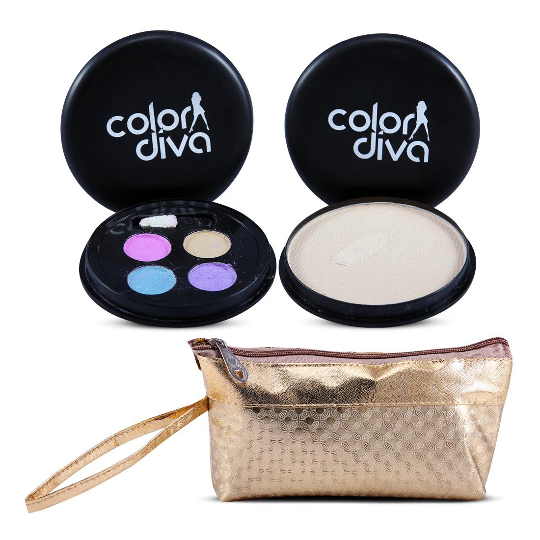 Buy Color Diva 4in1 Eyeshadow,Compact With Golden Makeup Pouch Set of 3 ...