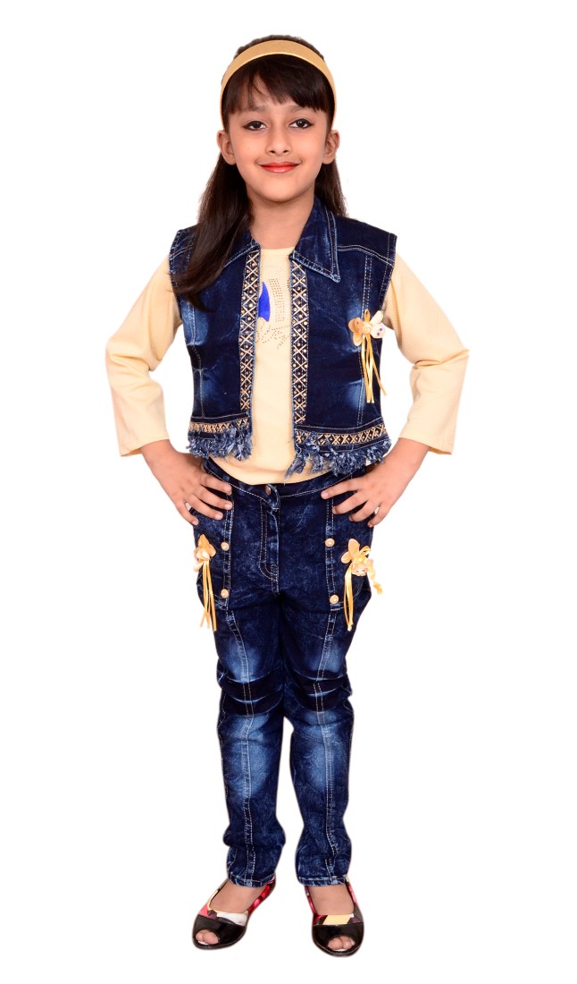 Buy Meia for girls Yellow denim Top Jeans & Jacket set Online @ ₹1199 ...