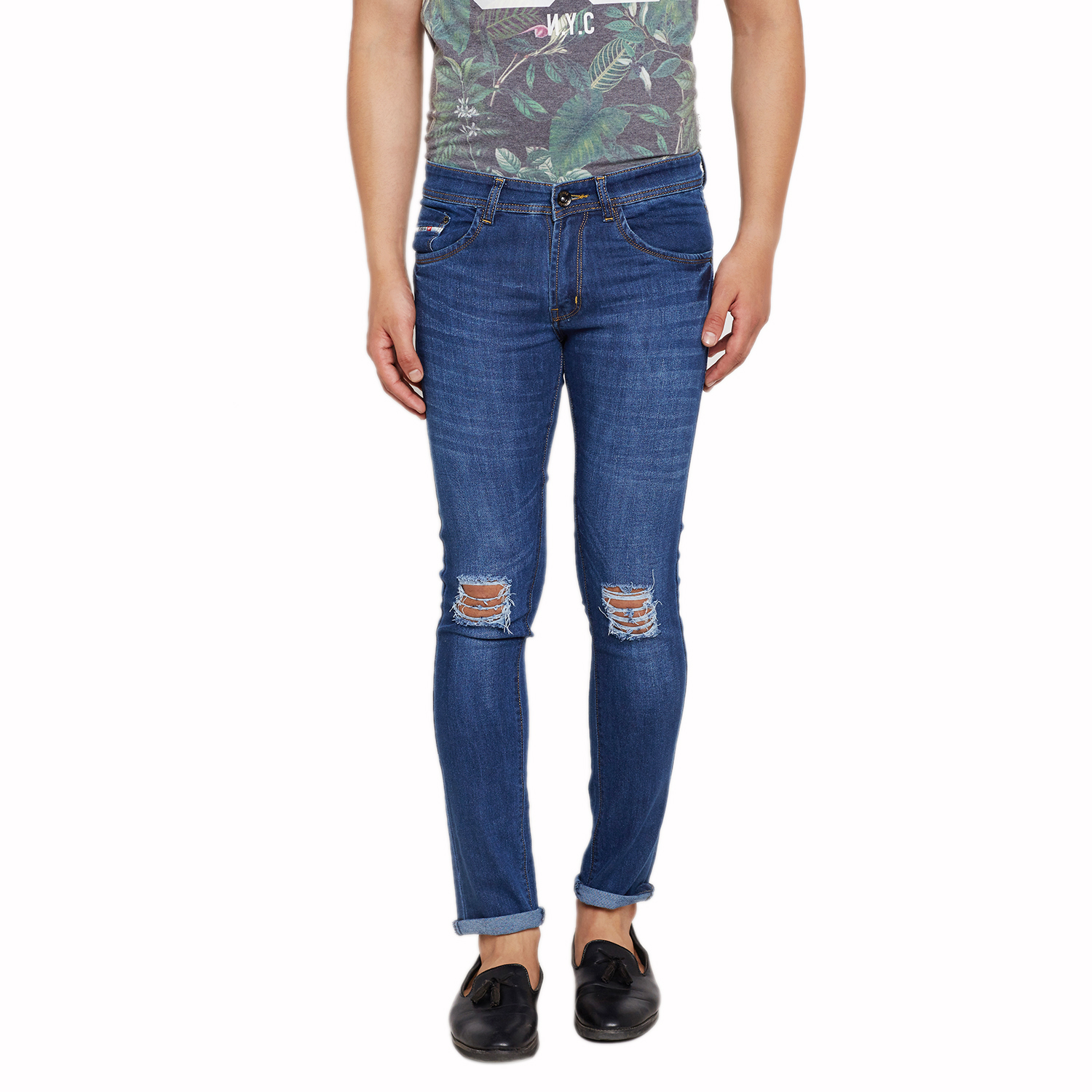 Buy Stylox Men's Distressed Slim Fit Blue Jeans Online @ ₹899 from ...