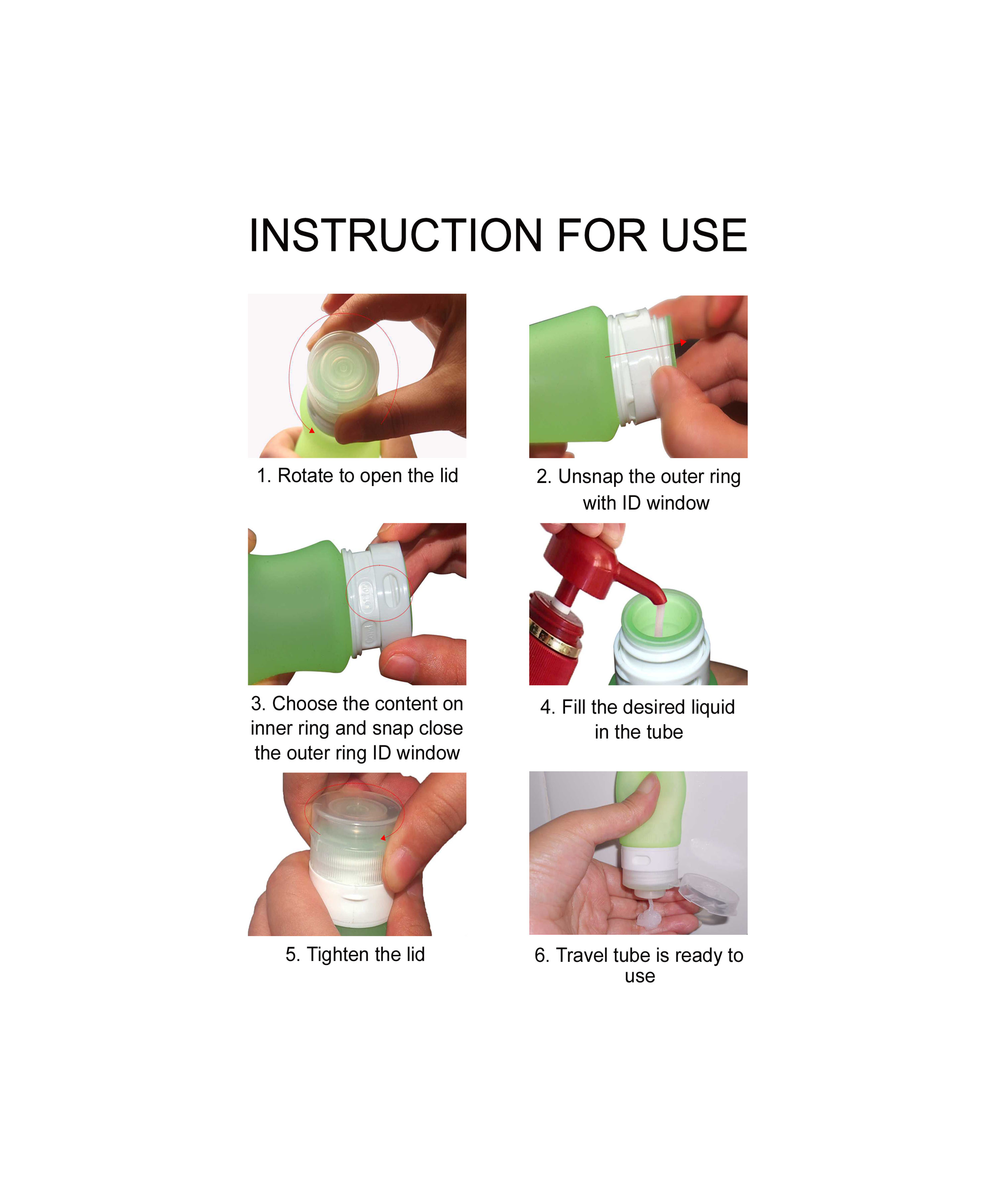 SILICONE REFILLABLE, LEAK PROOF TRAVEL TUBE BOTTLES-Set of 3 Assorted ...