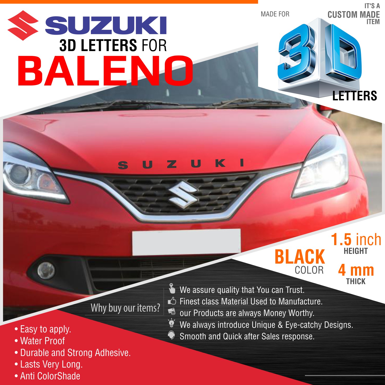 Buy SUZUKI 3D Letters for Maruti Suzuki Baleno - BLACK Online @ ₹399 ...