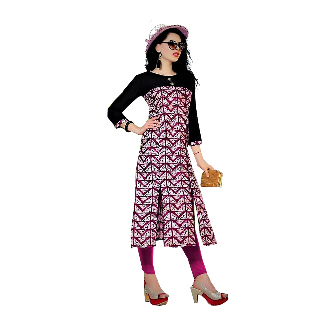 Buy Jagadambas Pure Ctton Printed Long Straight Office Wear Ready Made ...