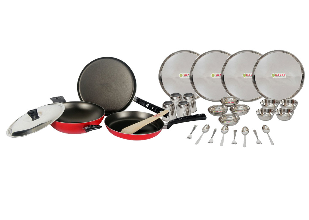 Buy Nirlep 4Pcs Non Stick Gift Set Fry Pan Kadai Tawa with Lid + 24 Pc ...