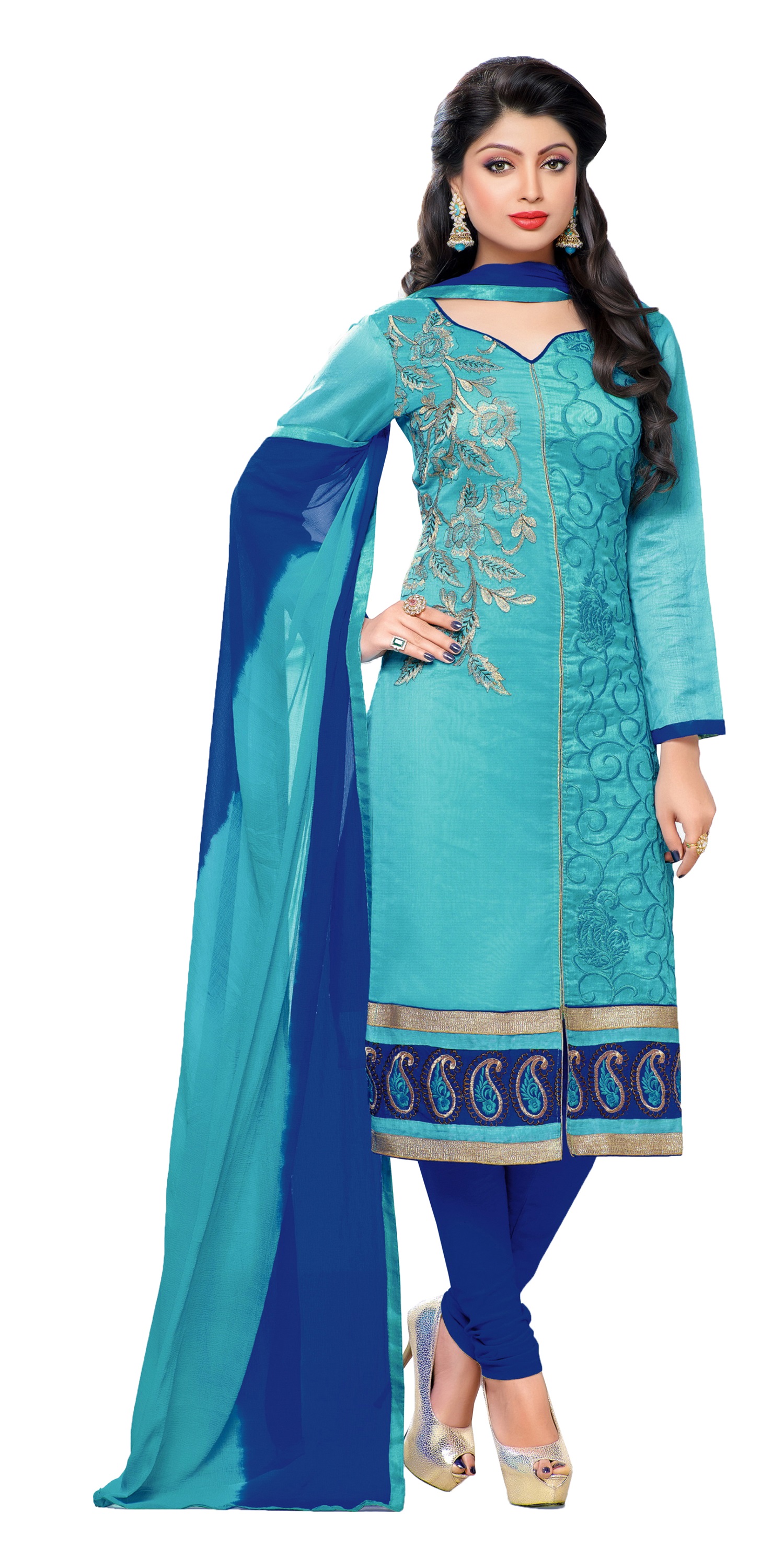 Buy DnVeens Women Chanderi Santoon Embroidered Unstiched Suit Salwar ...