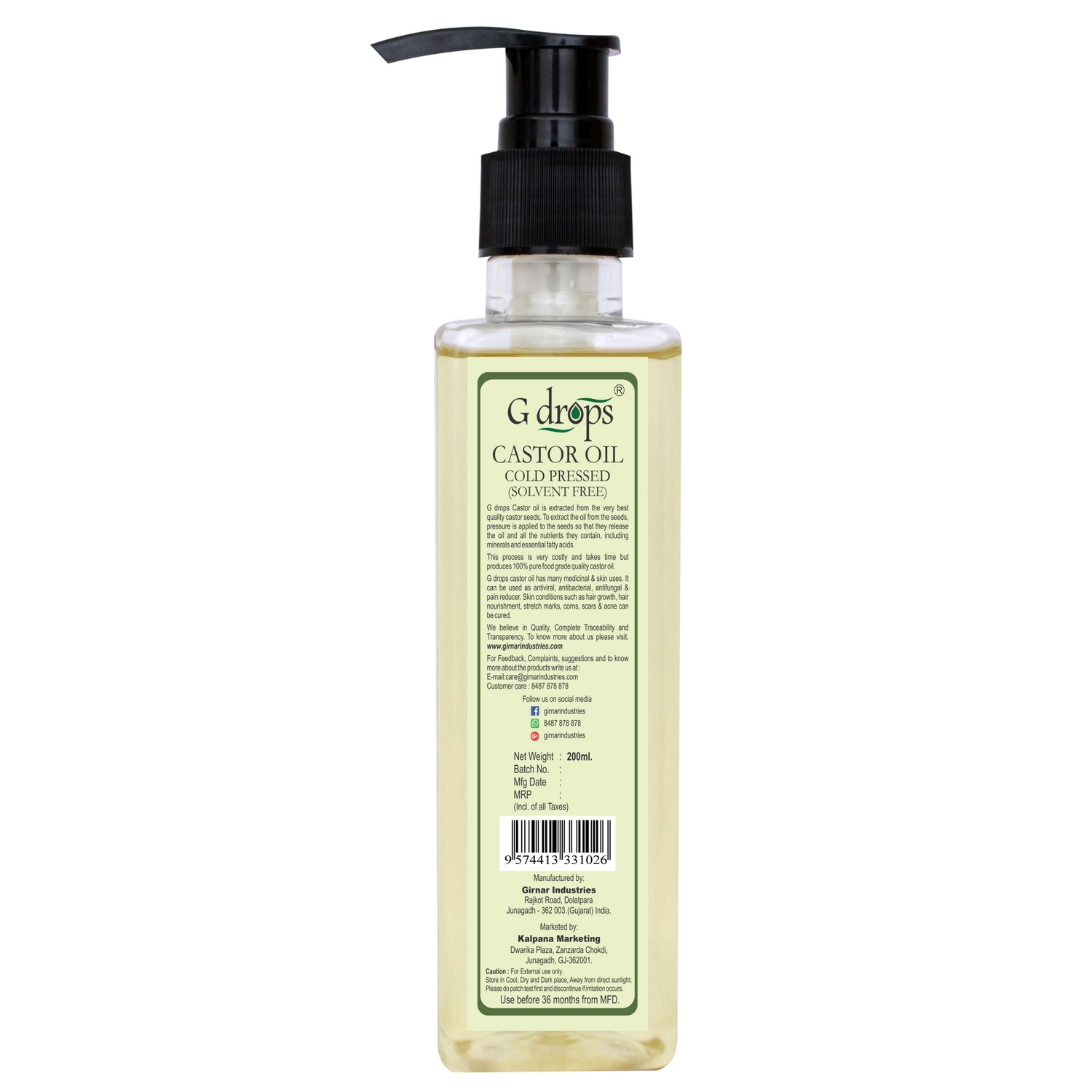 Buy G drops Castor oil 200ml Pack of 4(4x200ml) Online @ ₹519 from ...