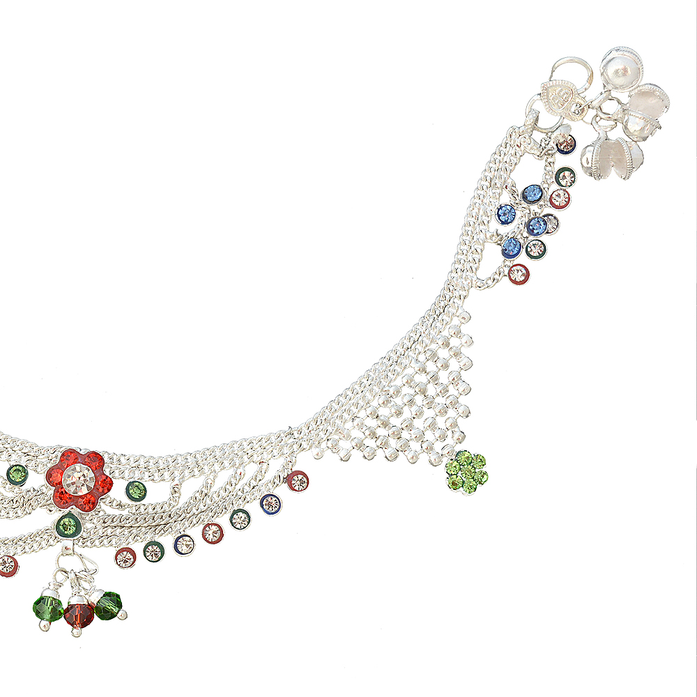 Buy Multicolor Stone Multistrands alloy Heavy Silver Plated Payal Pajeb ...