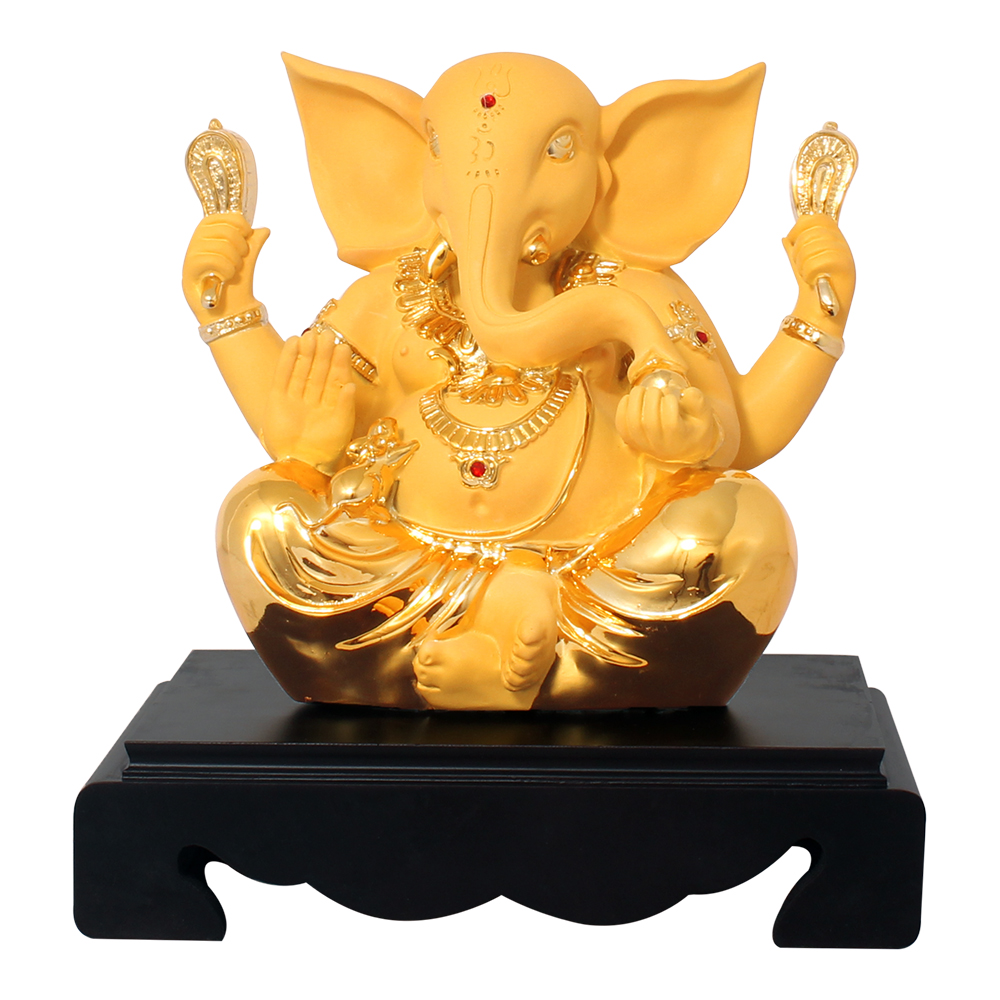 Buy ART N HUB 24K Gold Plated with Wooden Base God Shri Ganesh Statue ...